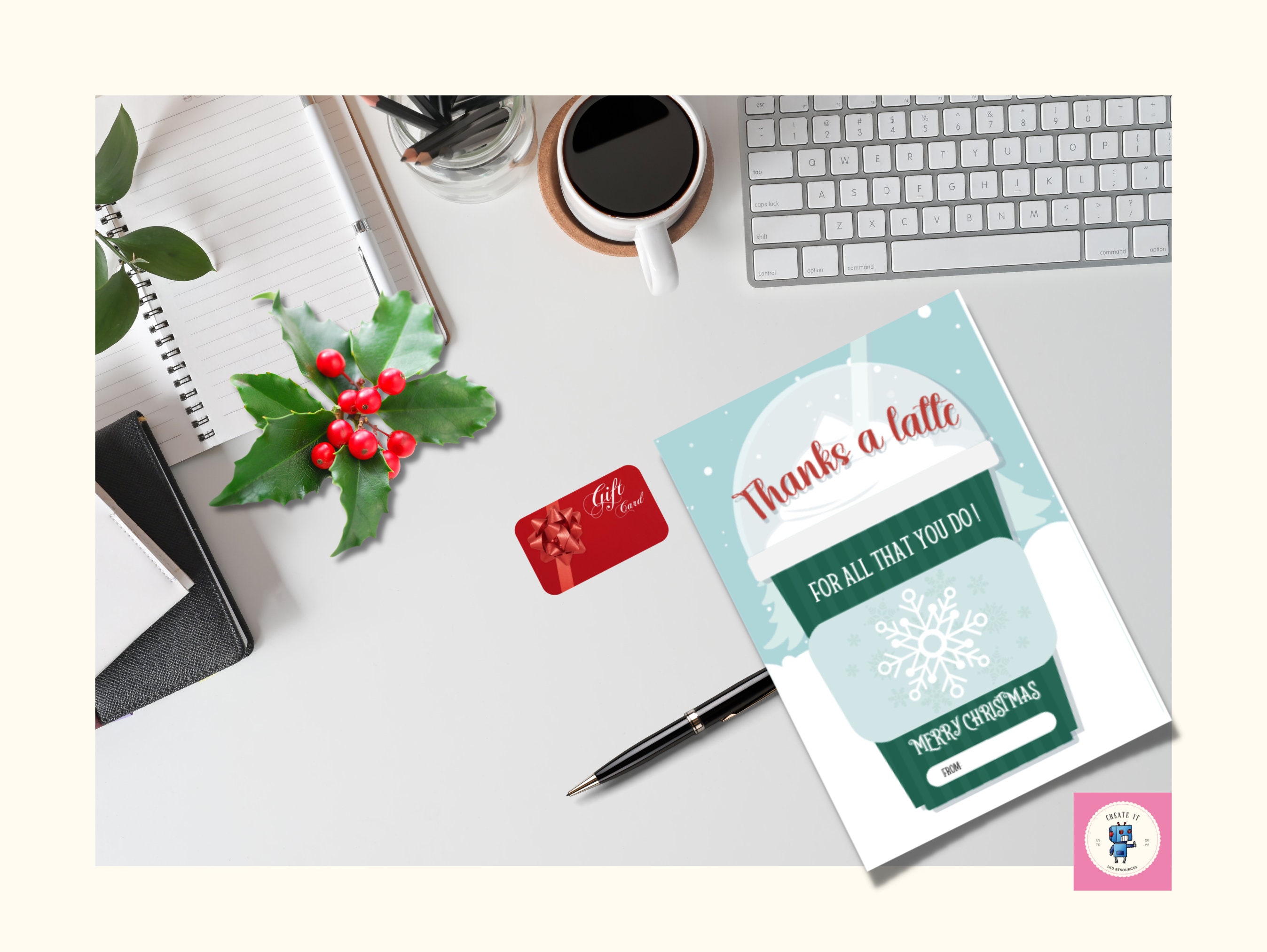 Coffee Gift Card Holder Printable Thanks a Latte Staff - Etsy