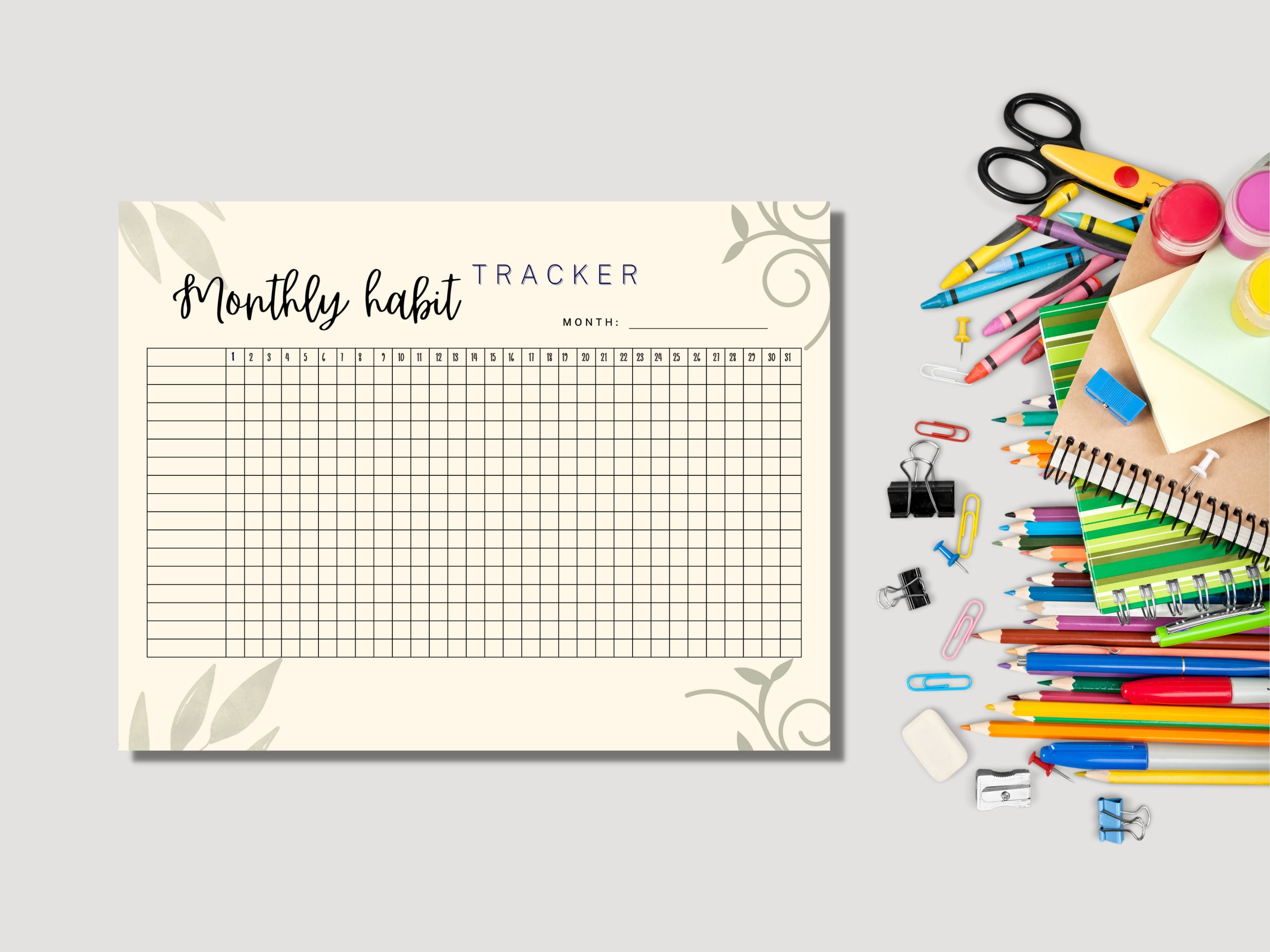 Printable Monthly Habit Tracker: Landscape Template (digital Download ...