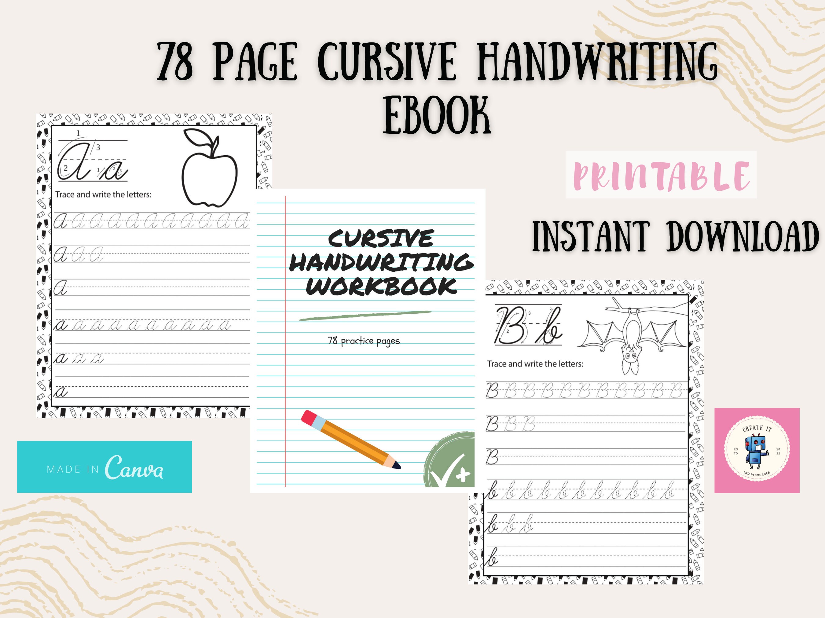 Cursive Handwriting Practice Sheets, 78 Printable Handwriting Workbook ...