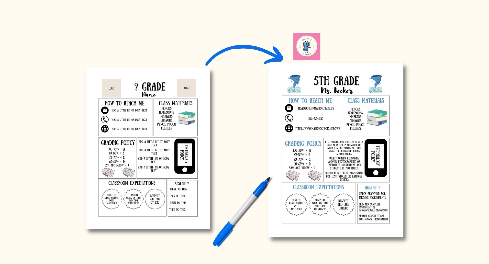 Class Syllabus Template, Back to School Night, Class Information ...