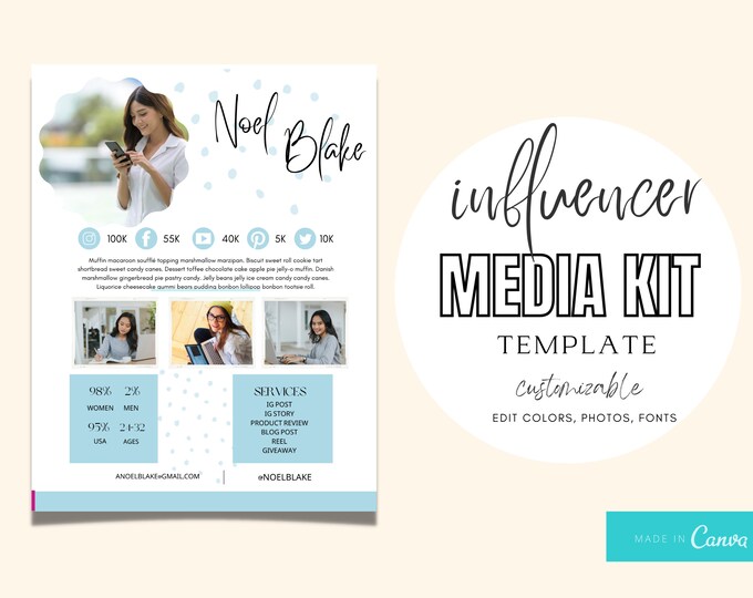 One Page Influencer Media Kit & Rate Card | Dark Mode - Etsy Canada