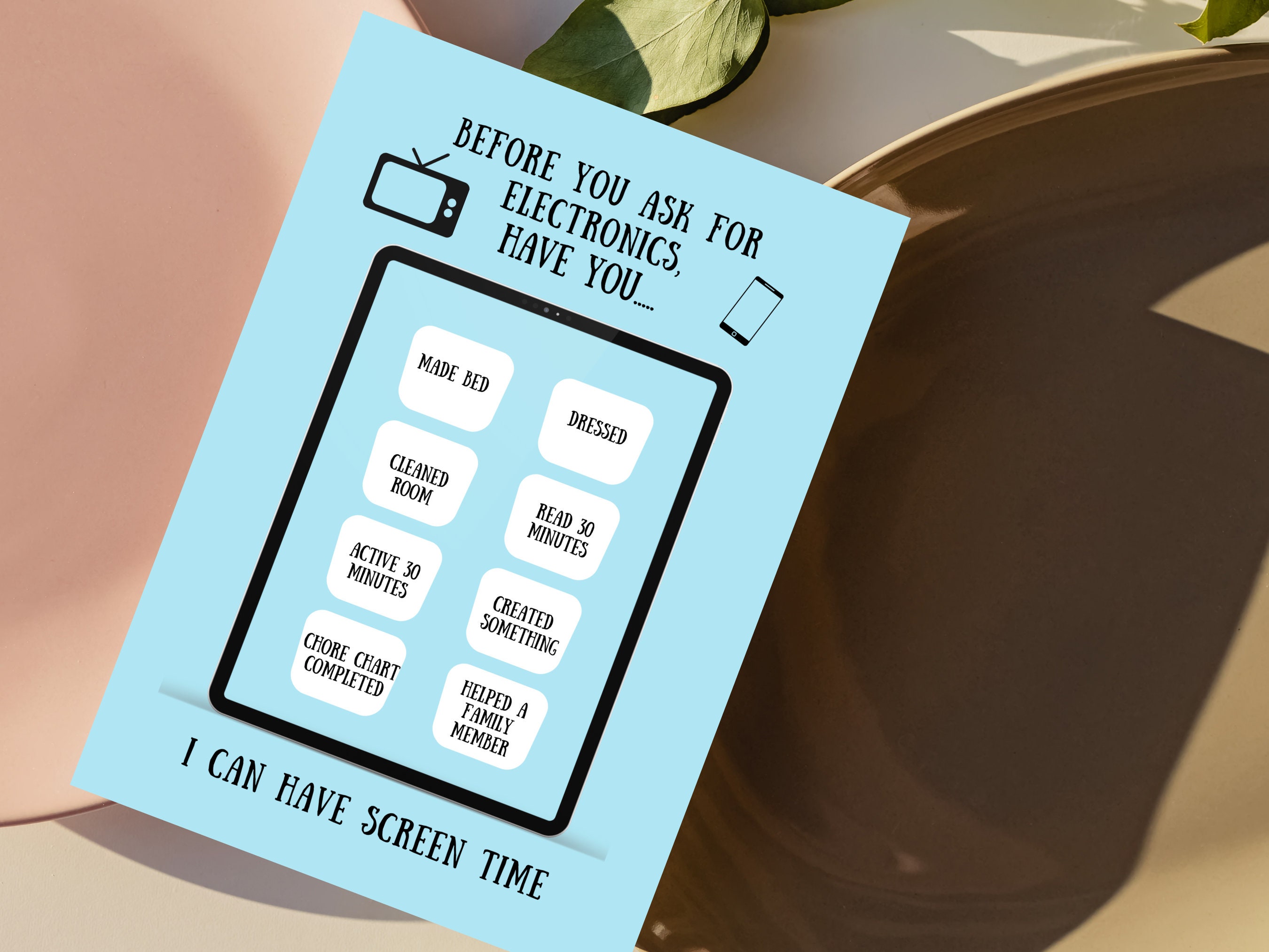 Printable Kids Chore Chart and Rules Bundle, Screen Time Checklist ...