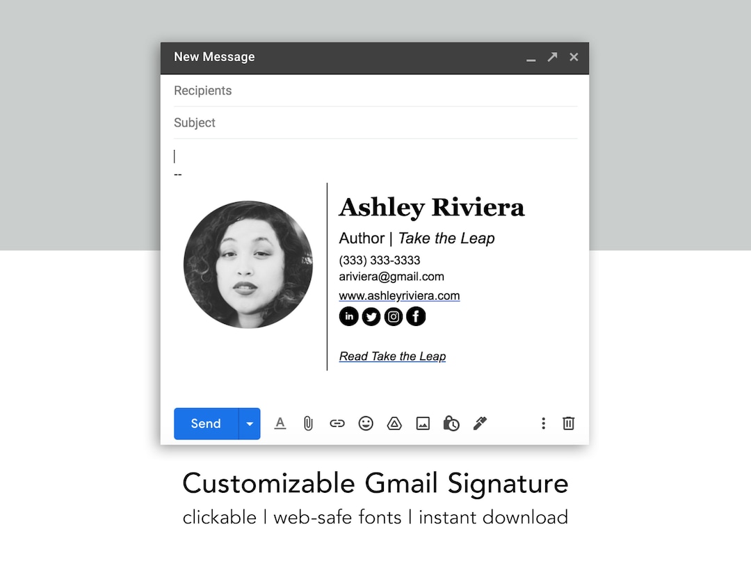 Gmail Signature Template for Writers, Authors, Journalists. Clickable ...