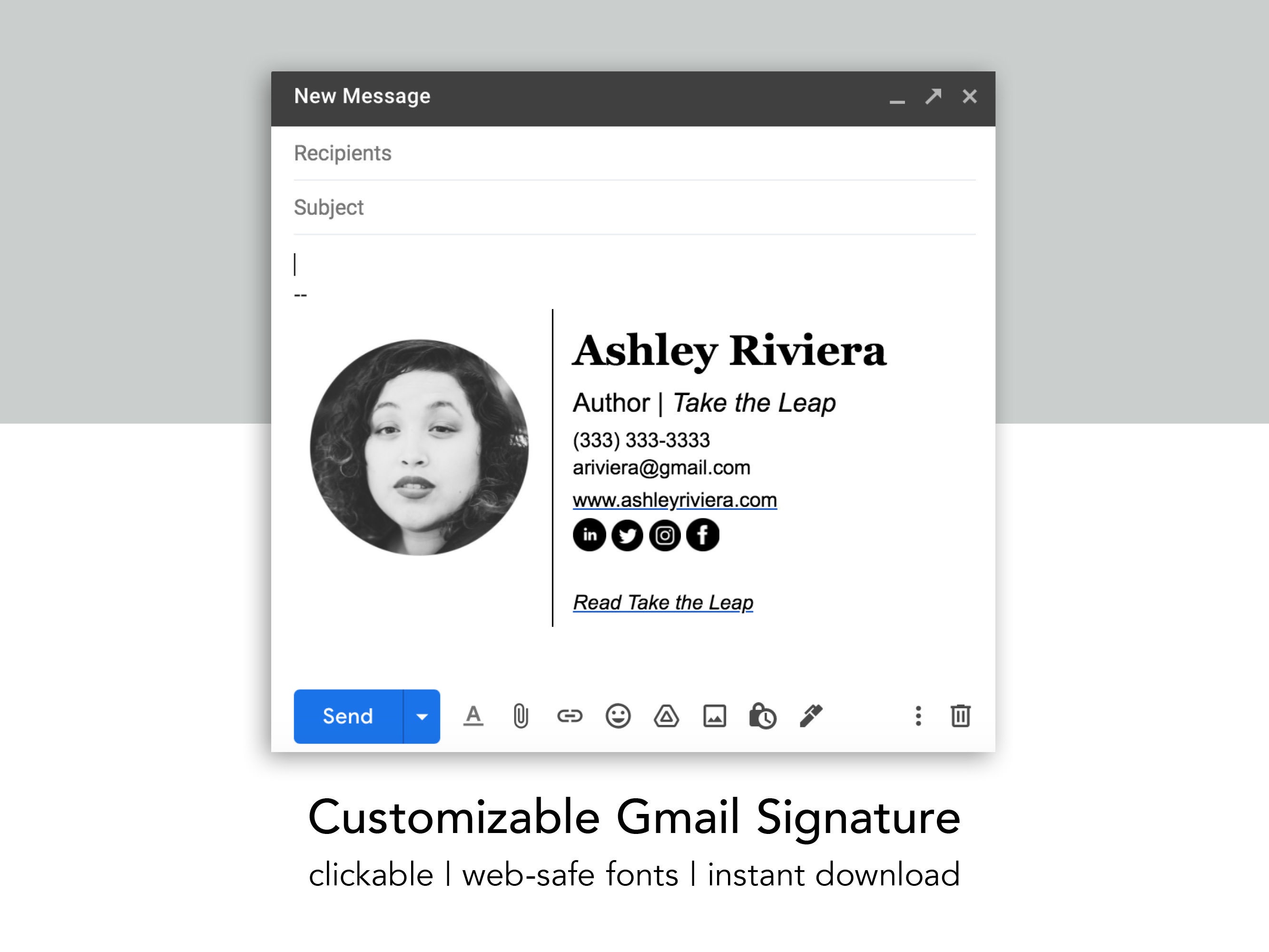 Gmail Signature Template for Writers, Authors, Journalists. Clickable ...