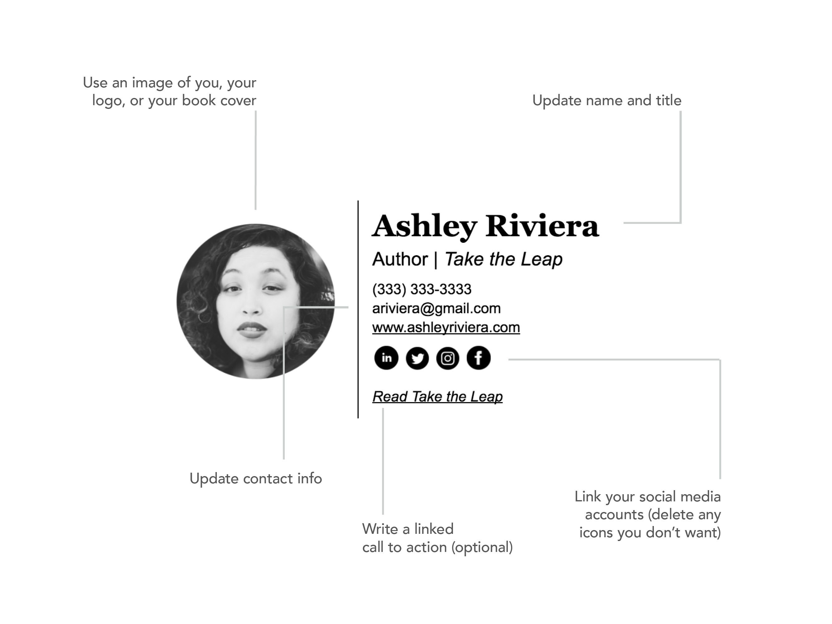 Gmail Signature Template for Writers, Authors, Journalists. Clickable ...