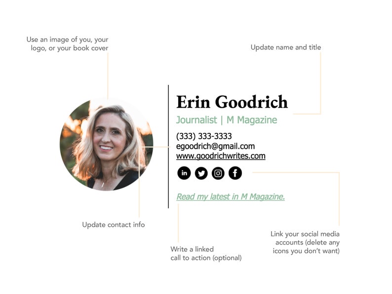 Clickable Gmail Email Signature Template for Writers, Authors ...