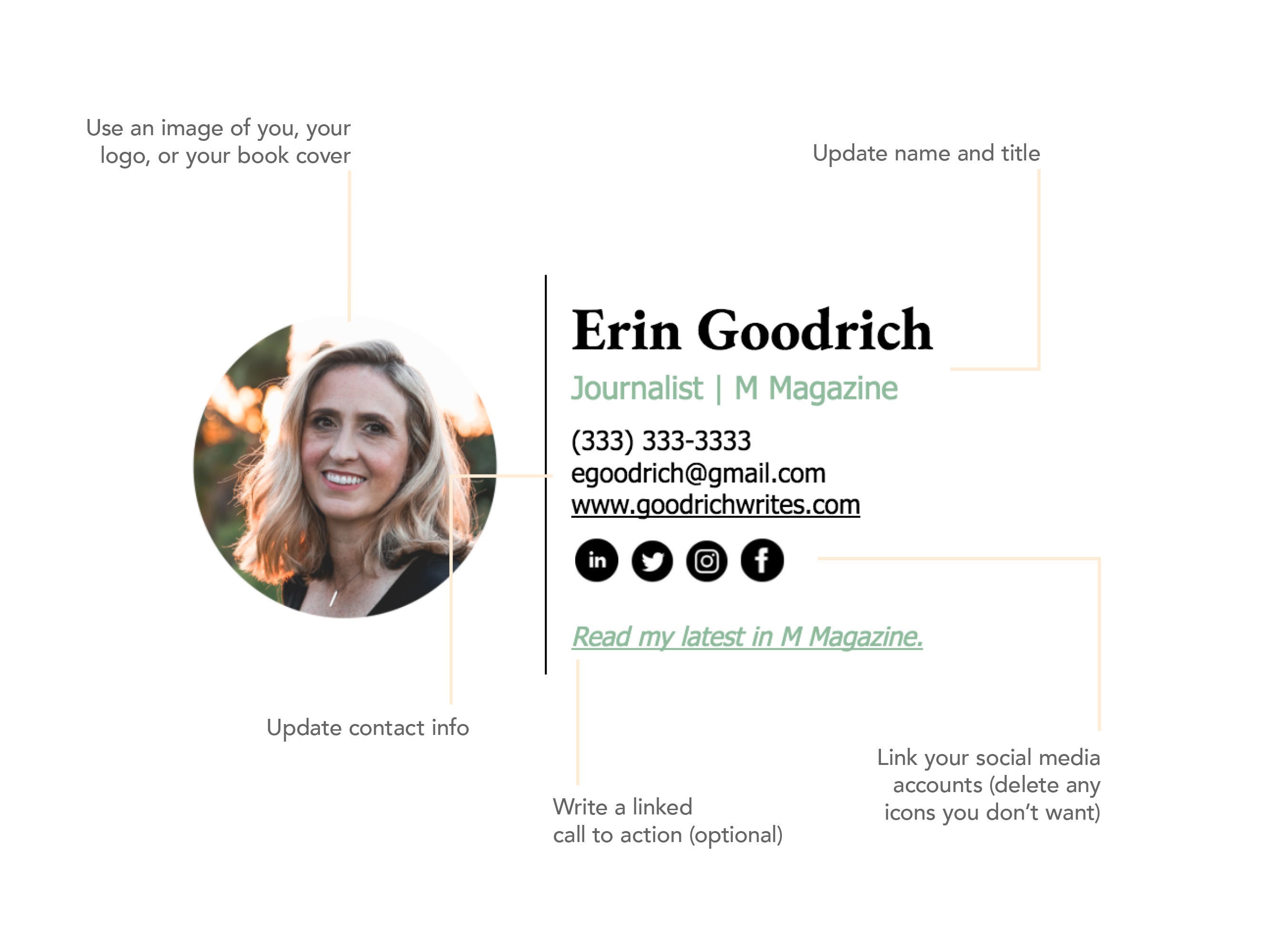 Clickable Gmail Email Signature Template for Writers, Authors ...