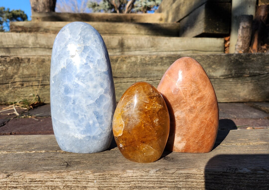Blue Calcite Peach Moonstone Golden Healer Freeforms - Etsy