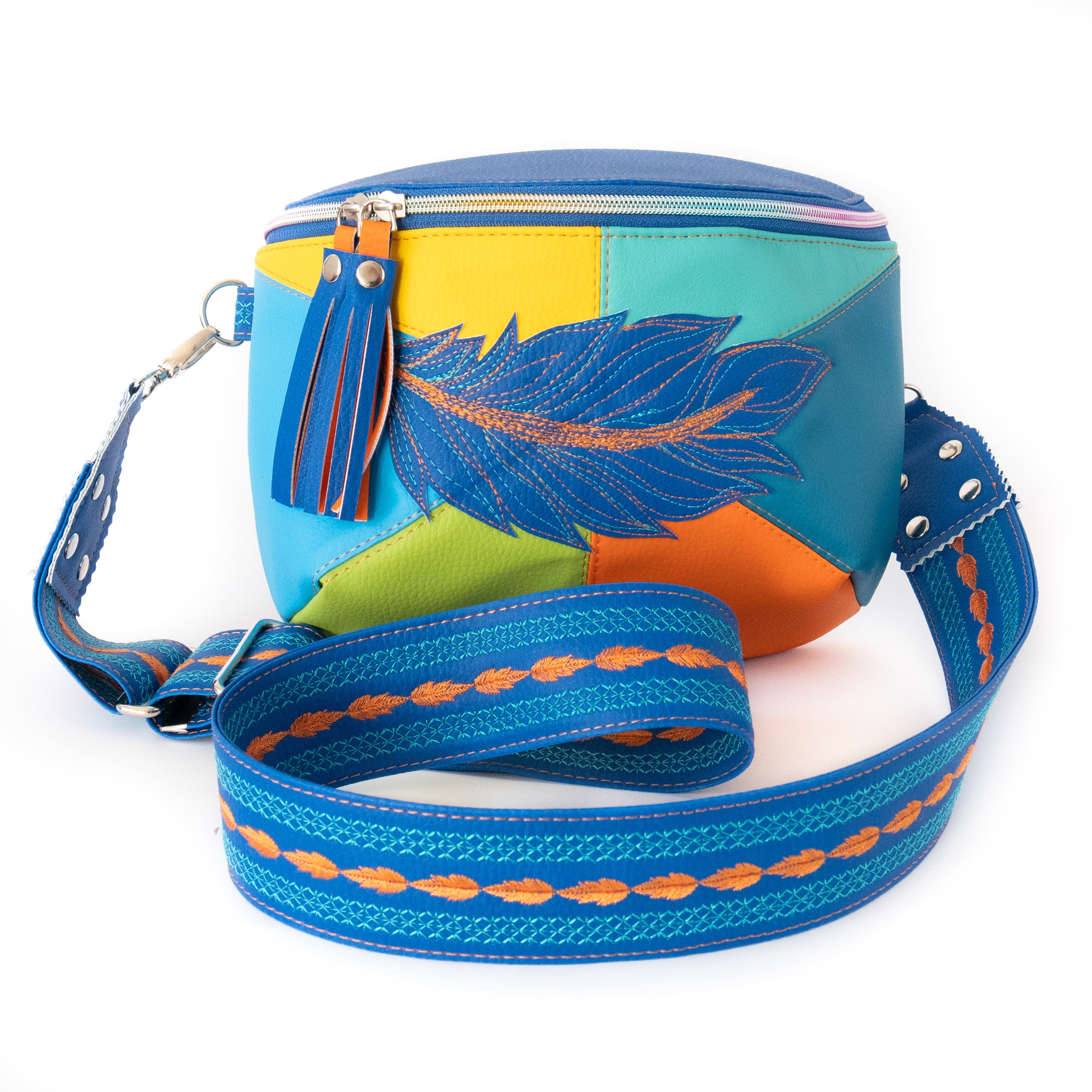 Colorful Fanny Pack, Vegan Leather Hip Bag, Patchwork Sling Bag With ...