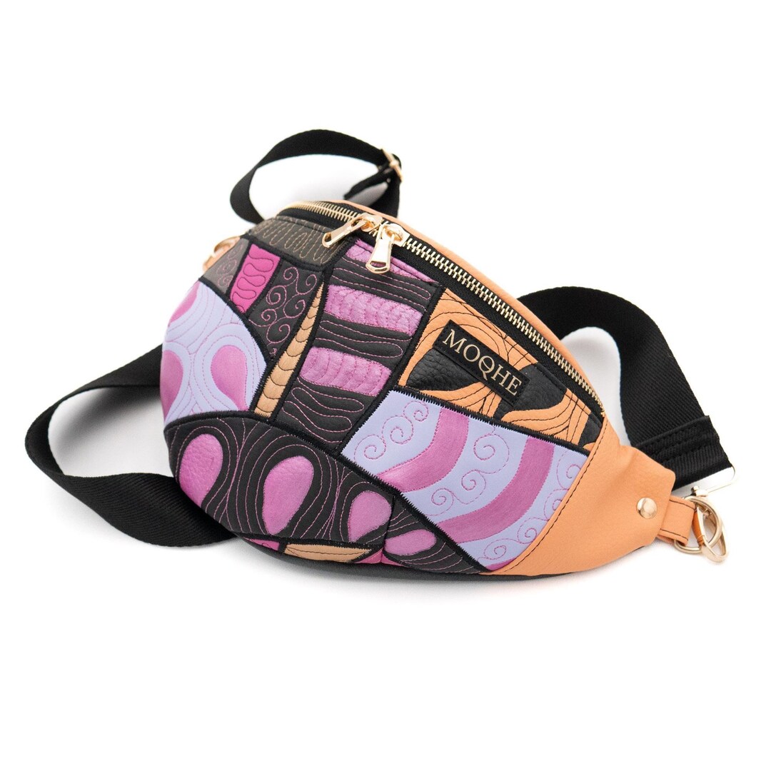 Peach Patchwork Fanny Pack, Handmade Quilted Waist Bag, Colorful ...