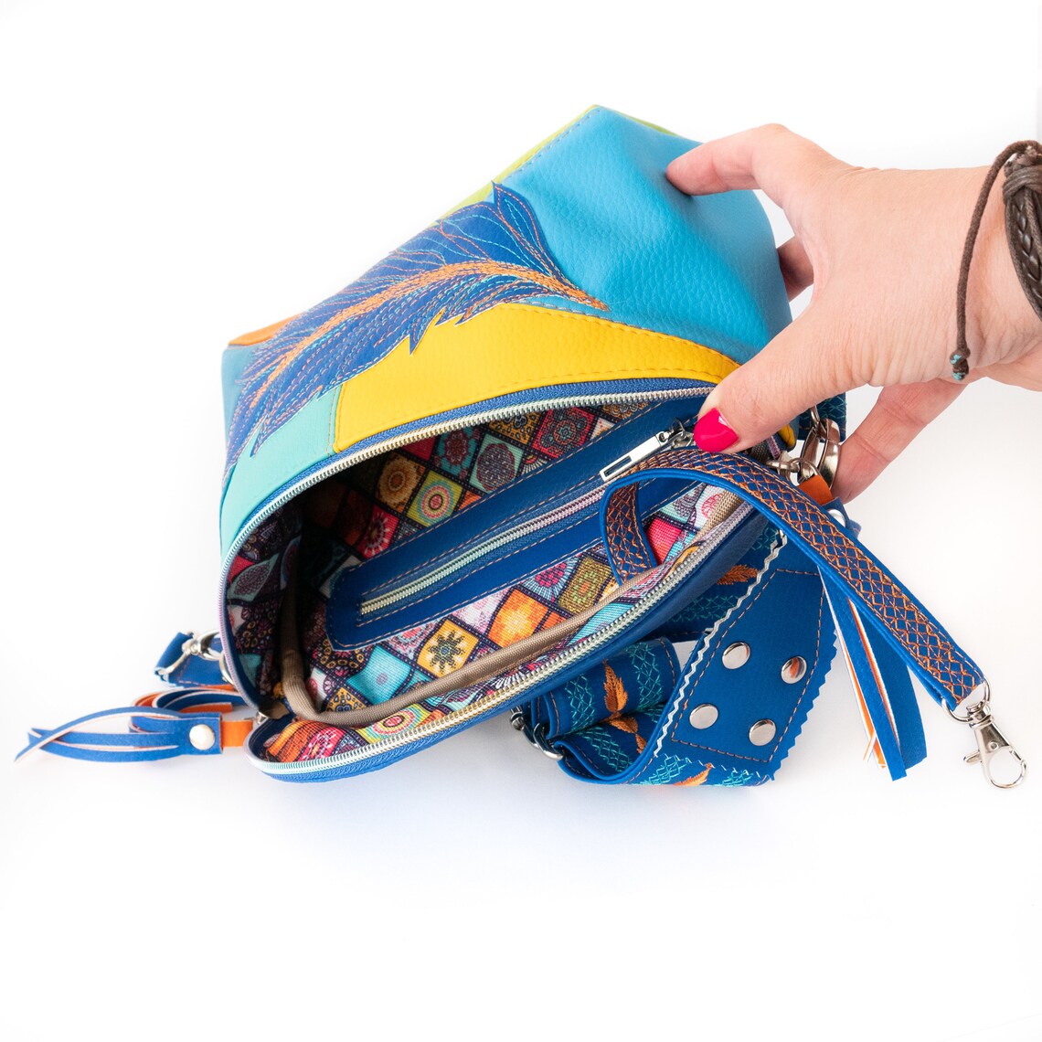 Colorful Fanny Pack, Vegan Leather Hip Bag, Patchwork Sling Bag With ...
