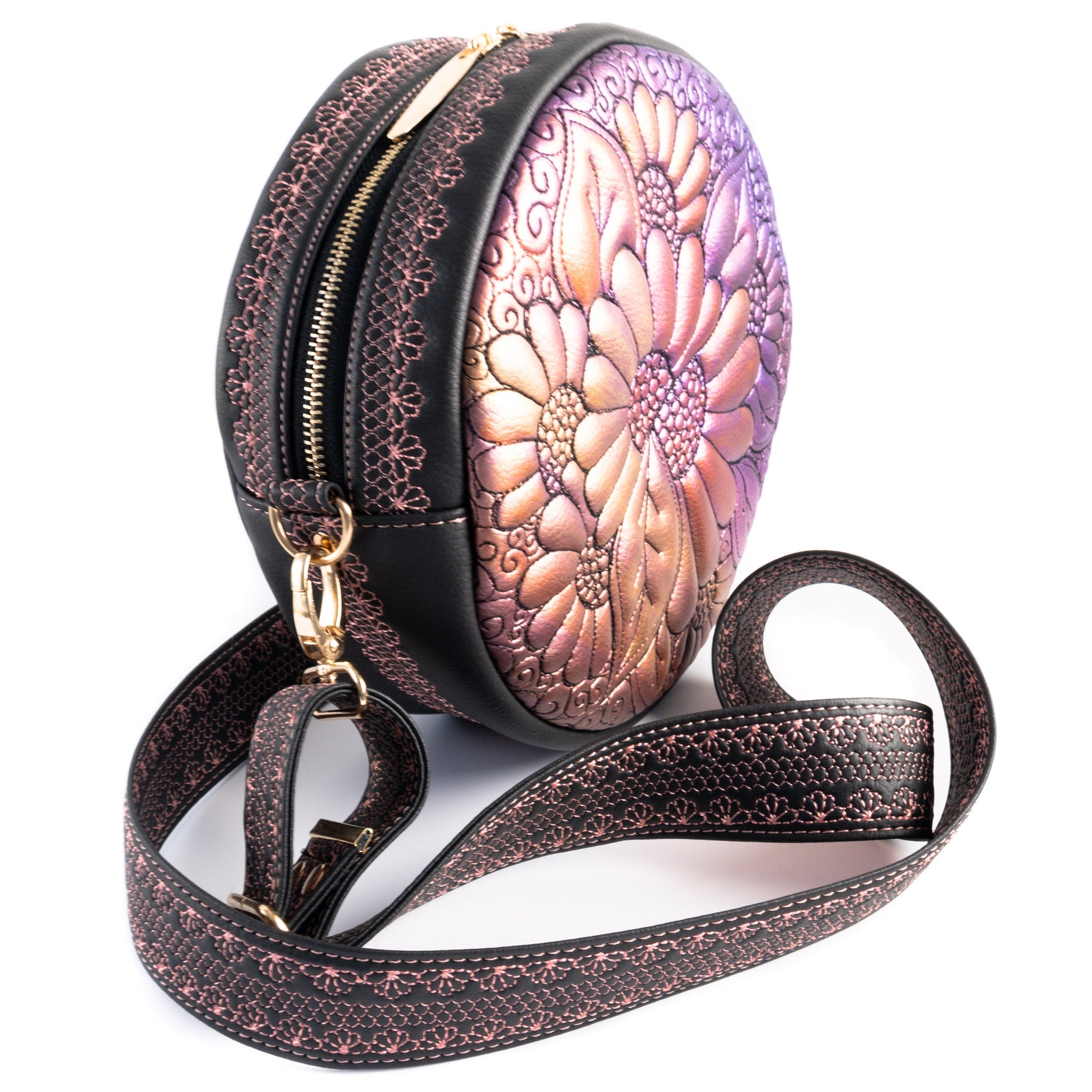 Set Round Crossbody Bag and Match Small Zipper Pouch, Quilted Circle ...