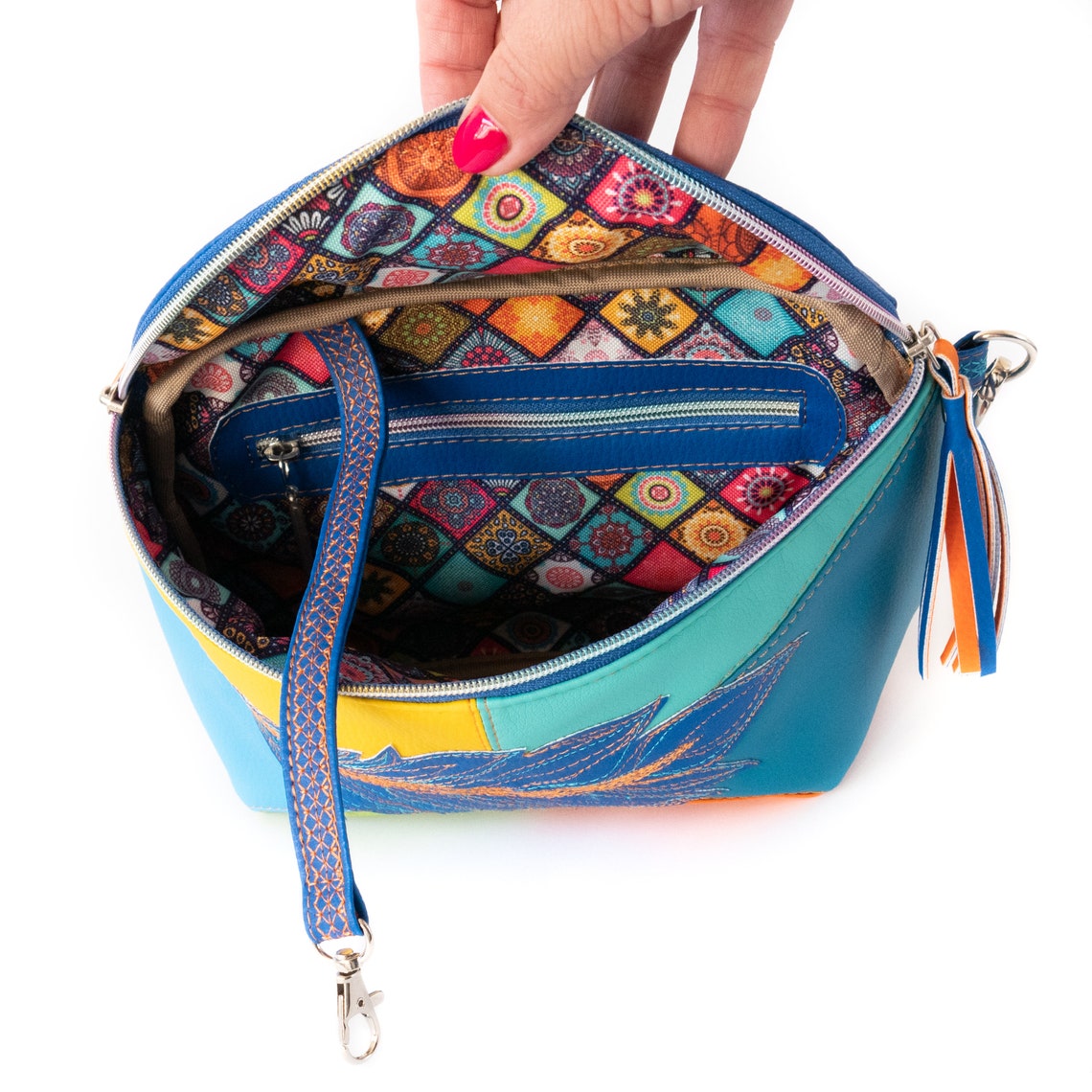 Colorful Fanny Pack, Vegan Leather Hip Bag, Patchwork Sling Bag With ...