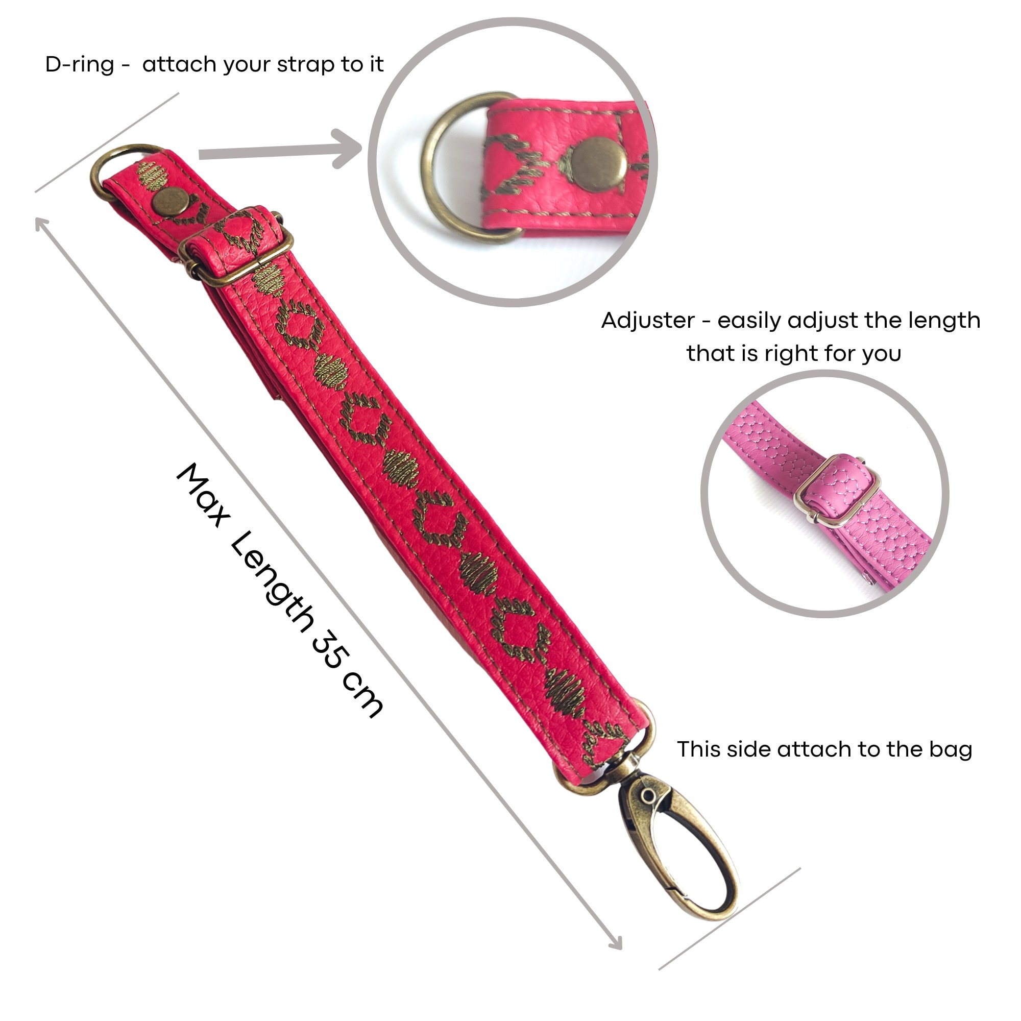 Adjustable Extender for Purse Strap, Extension Bag Strap, Vegan Leather ...