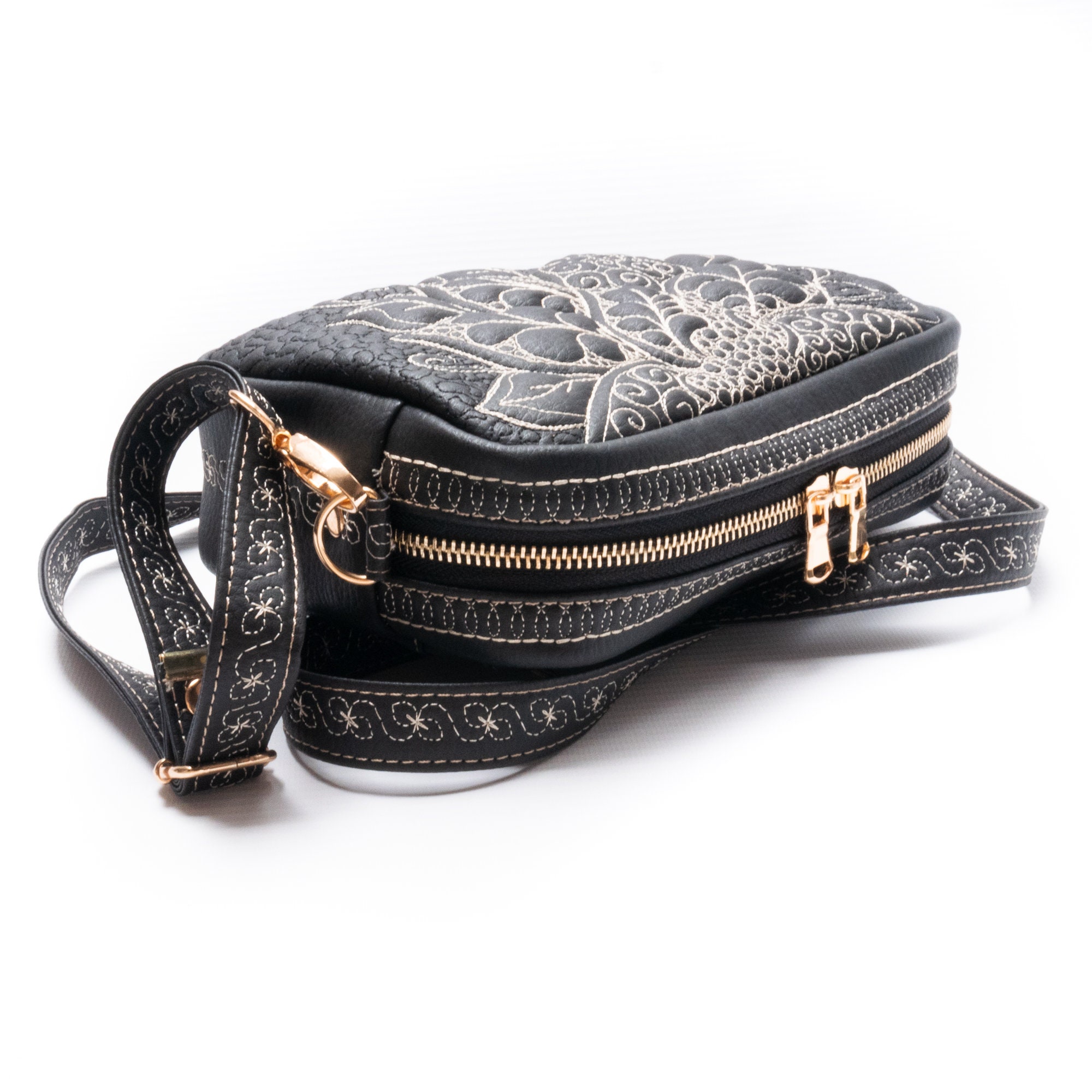 Unique Quilted Small Crossbody Bag Vegan Embroidered Mini OOAK Purse ...