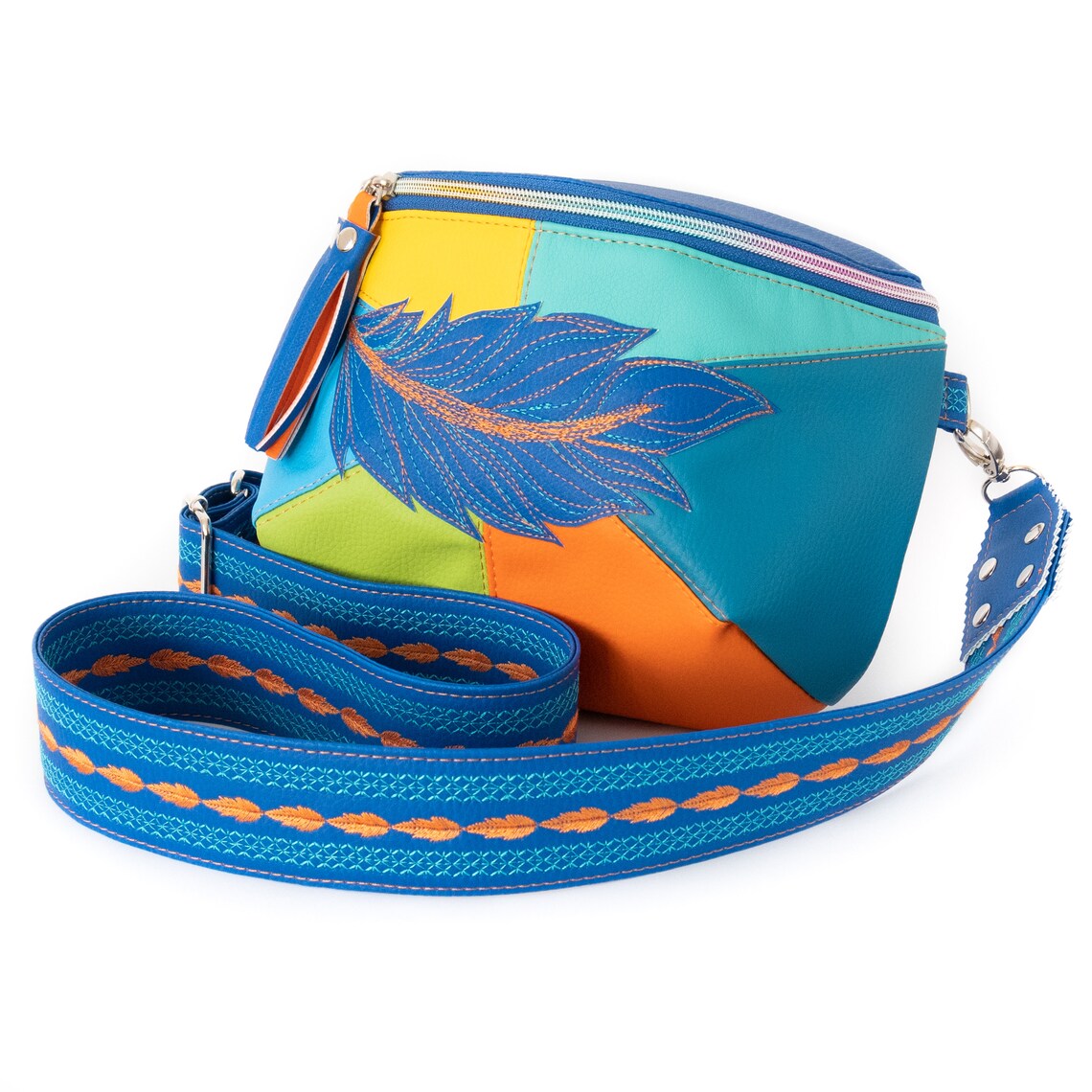 Colorful Fanny Pack, Vegan Leather Hip Bag, Patchwork Sling Bag With ...
