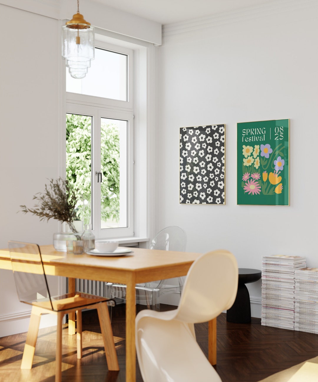 Printable Floral Wall Art Set – Modern Spring Festival Poster + Black ...