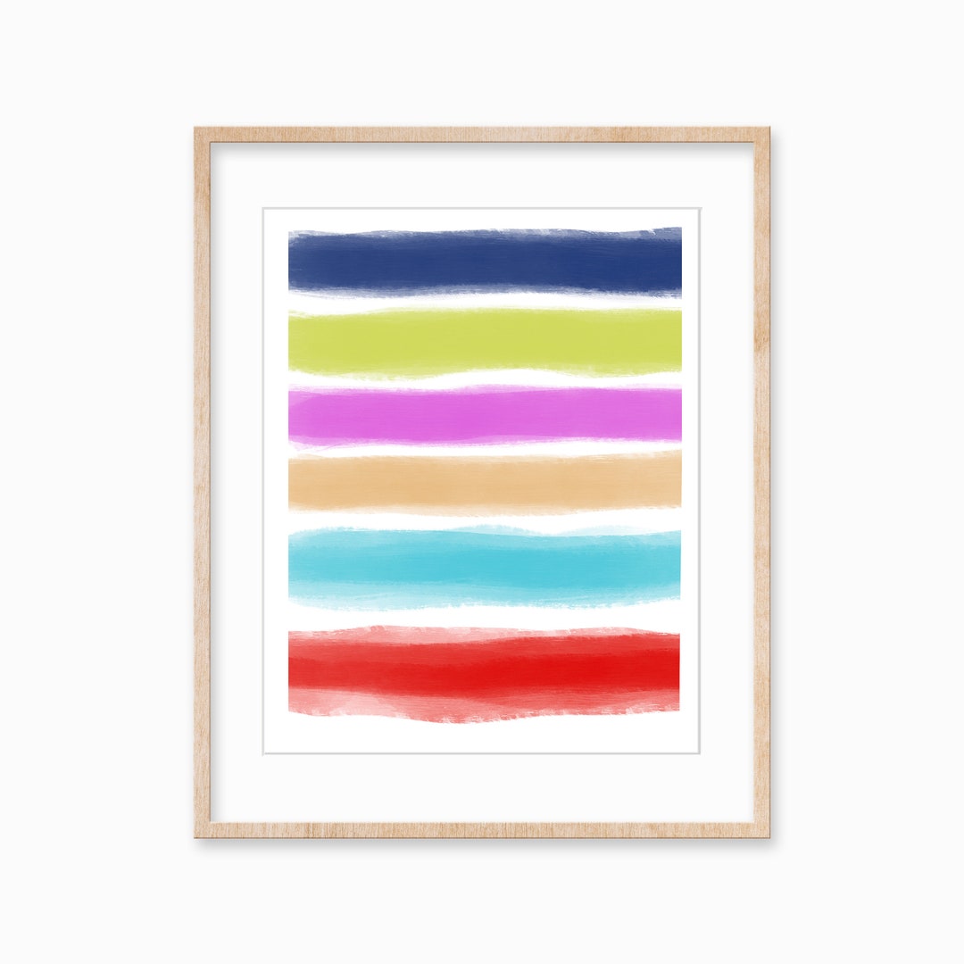 Colorful Straight Line Art, Printable Art, Bright Color Watercolor ...