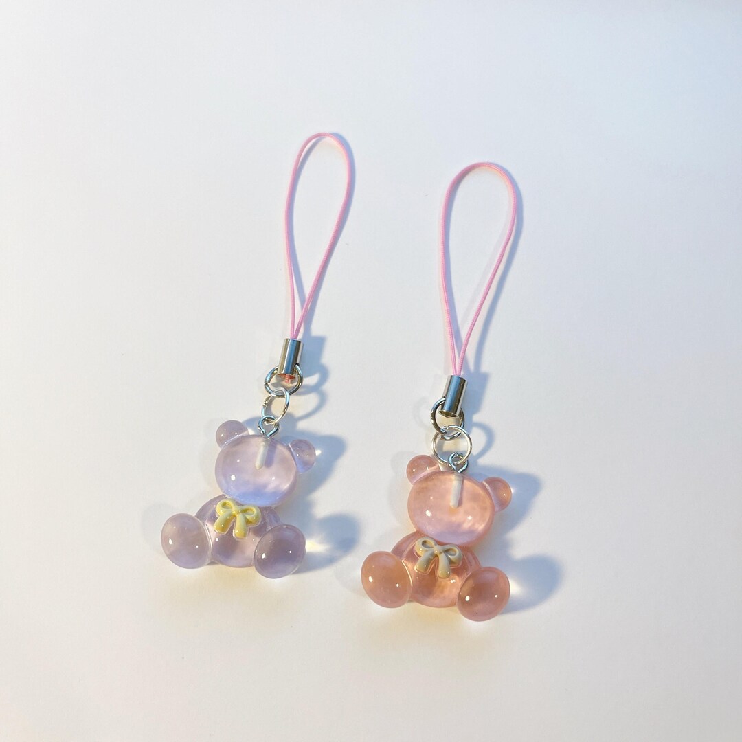 Cute Purple and Pink Jelly Teddy Bear Charms With Bow - Etsy