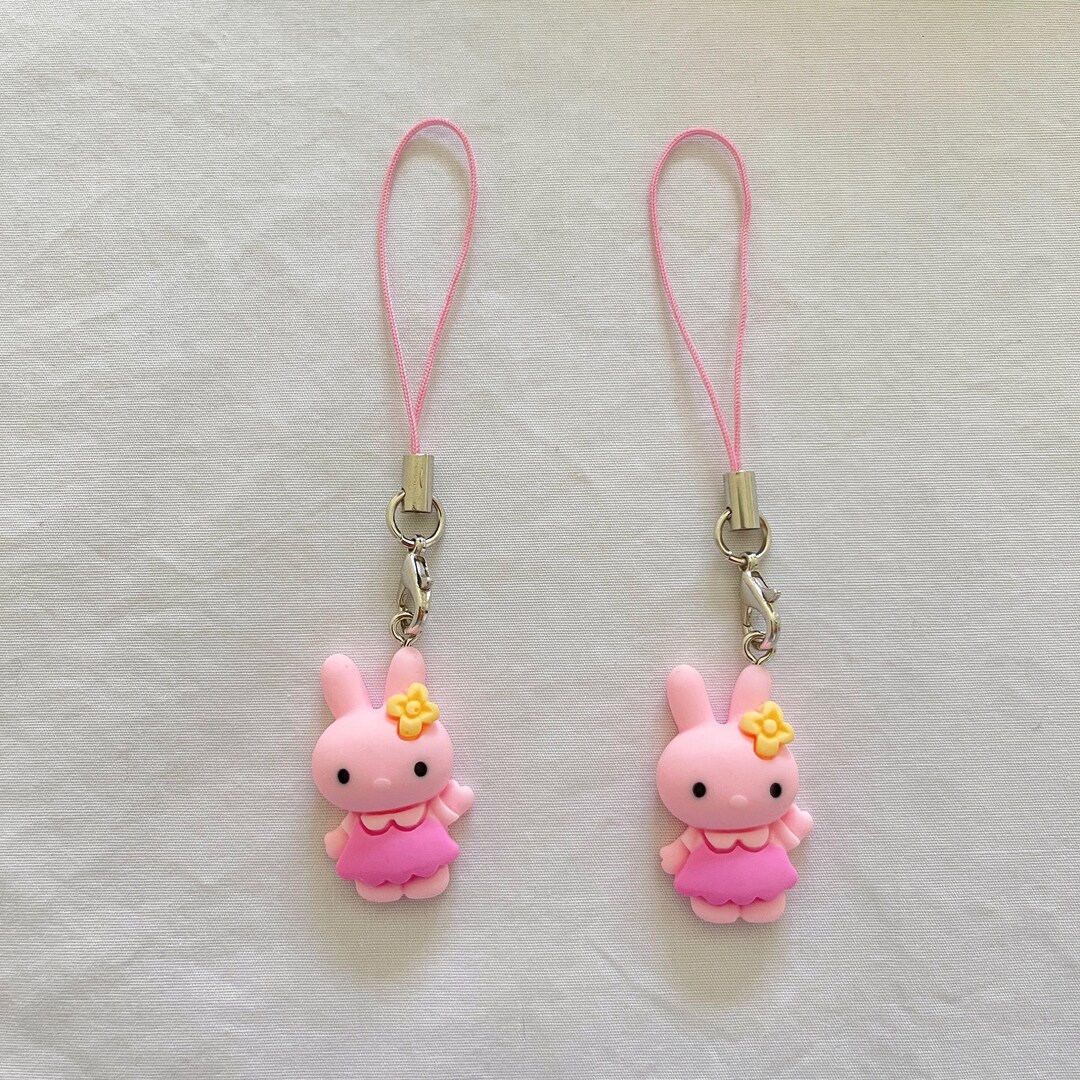 Cute Baby Pink Rabbit Charm Bunny Phone Charm keychain Accessory Phone ...