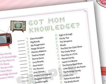 Famous TV Mom Match up Game Printable.printable Activity Family Party ...