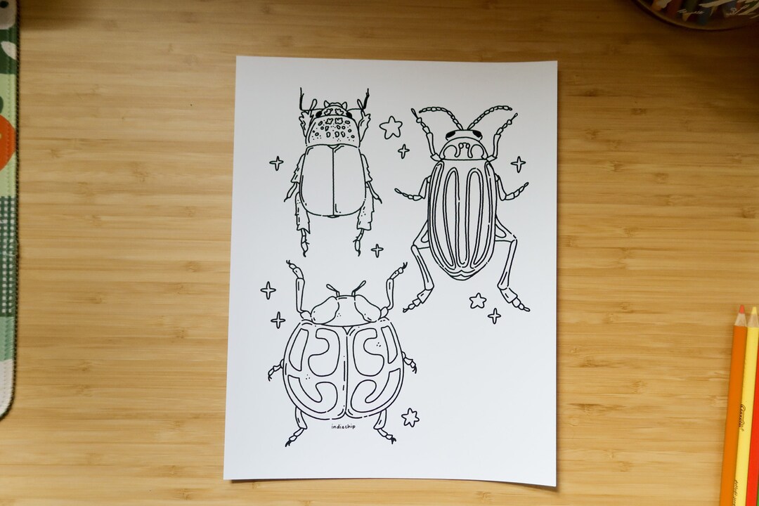 Funky Beetles Coloring Page - Etsy