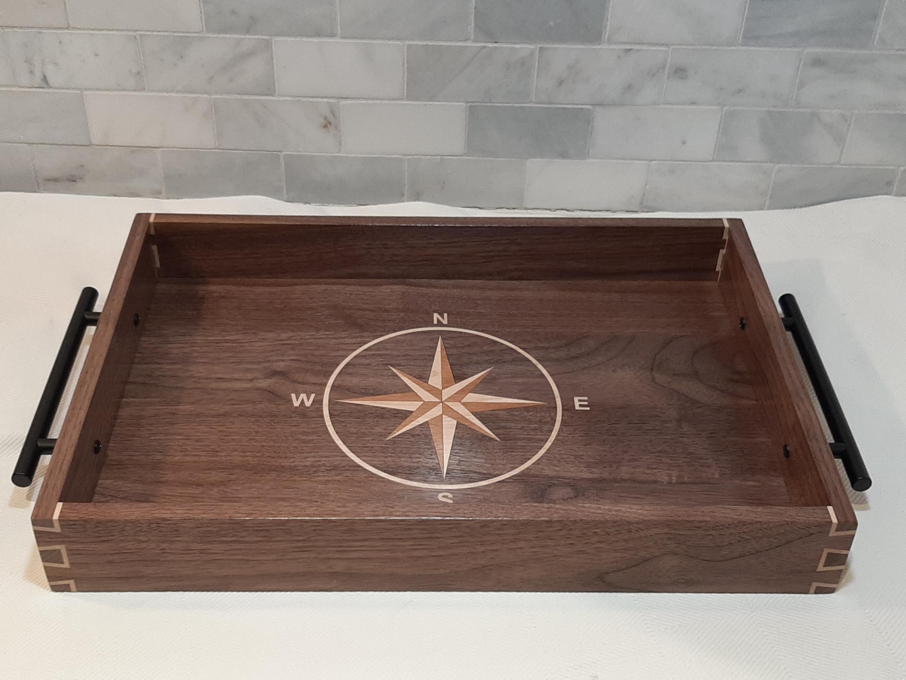Compass Rose Inlay Serving Tray With Inlay Dovetails - Etsy
