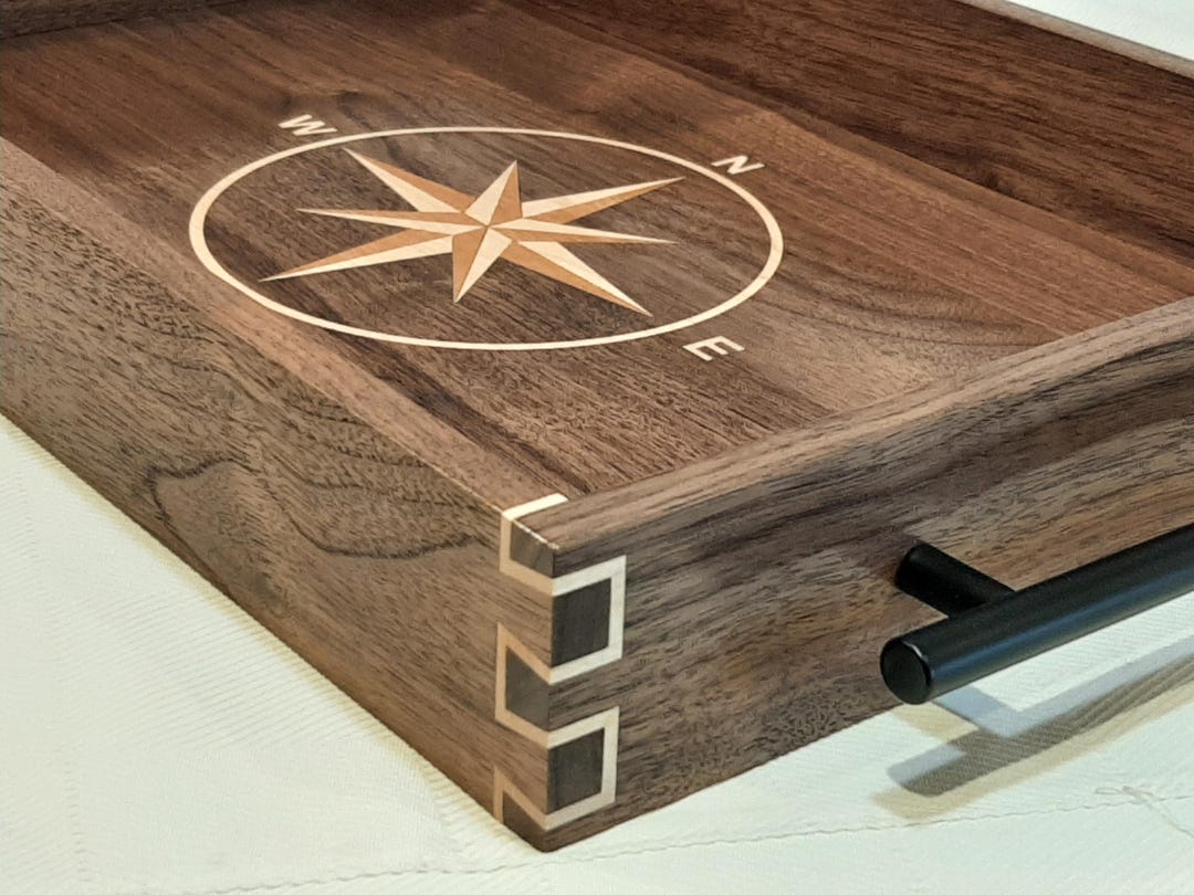Compass Rose Inlay Serving Tray With Inlay Dovetails - Etsy