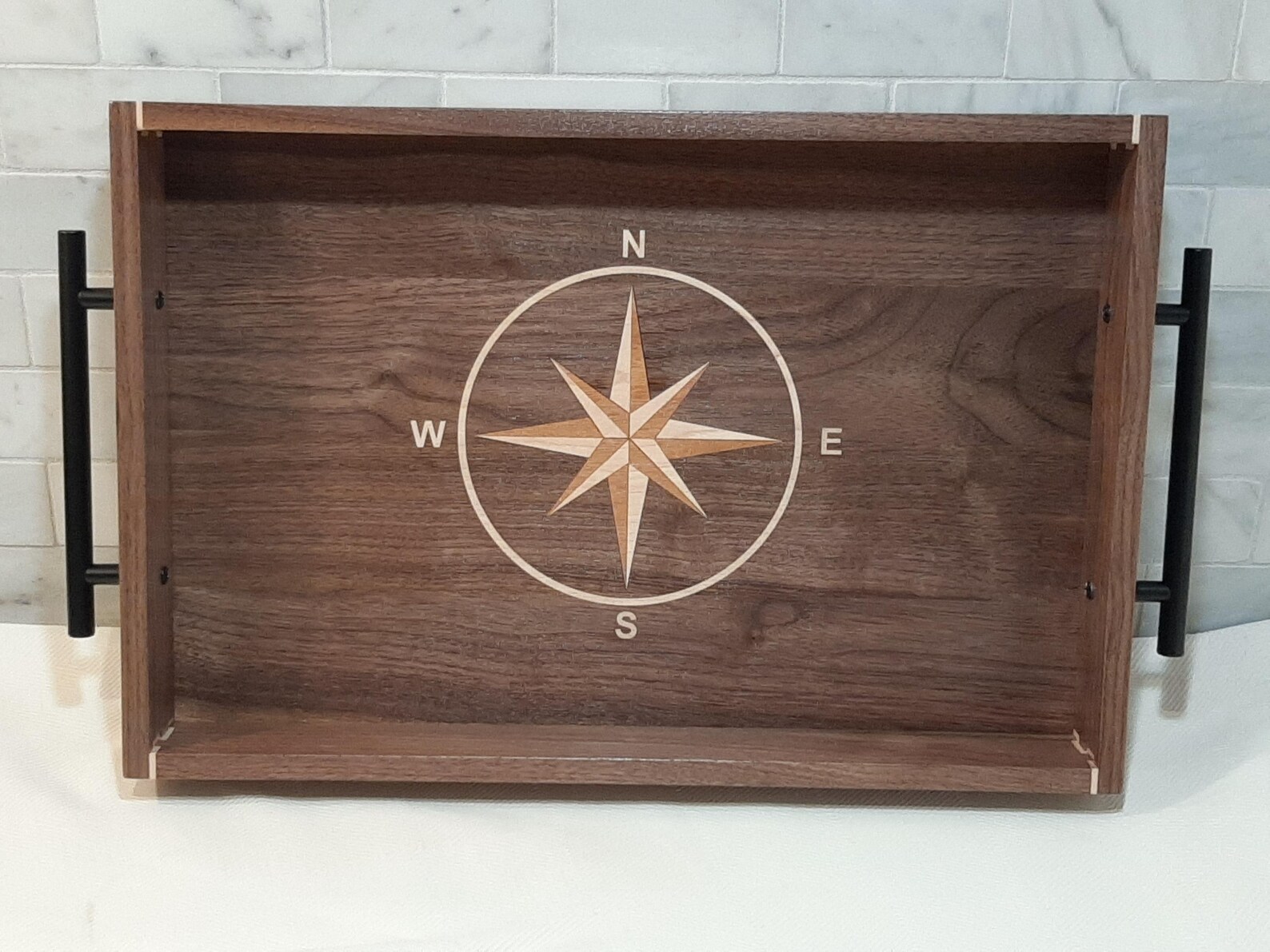 Compass Rose Inlay Serving Tray With Inlay Dovetails - Etsy