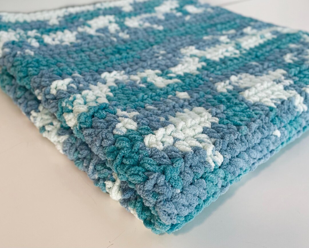 XL Baby Blanket, Crocheted Blue Plush Handmade Chenille Fleece - Etsy