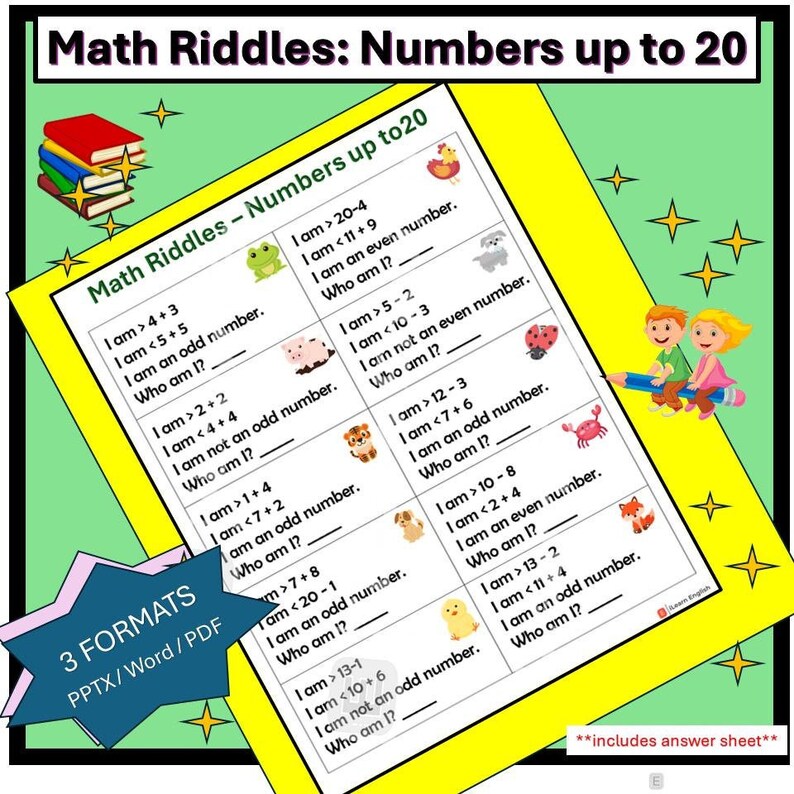 Math Riddles Numbers up to 20 - Etsy