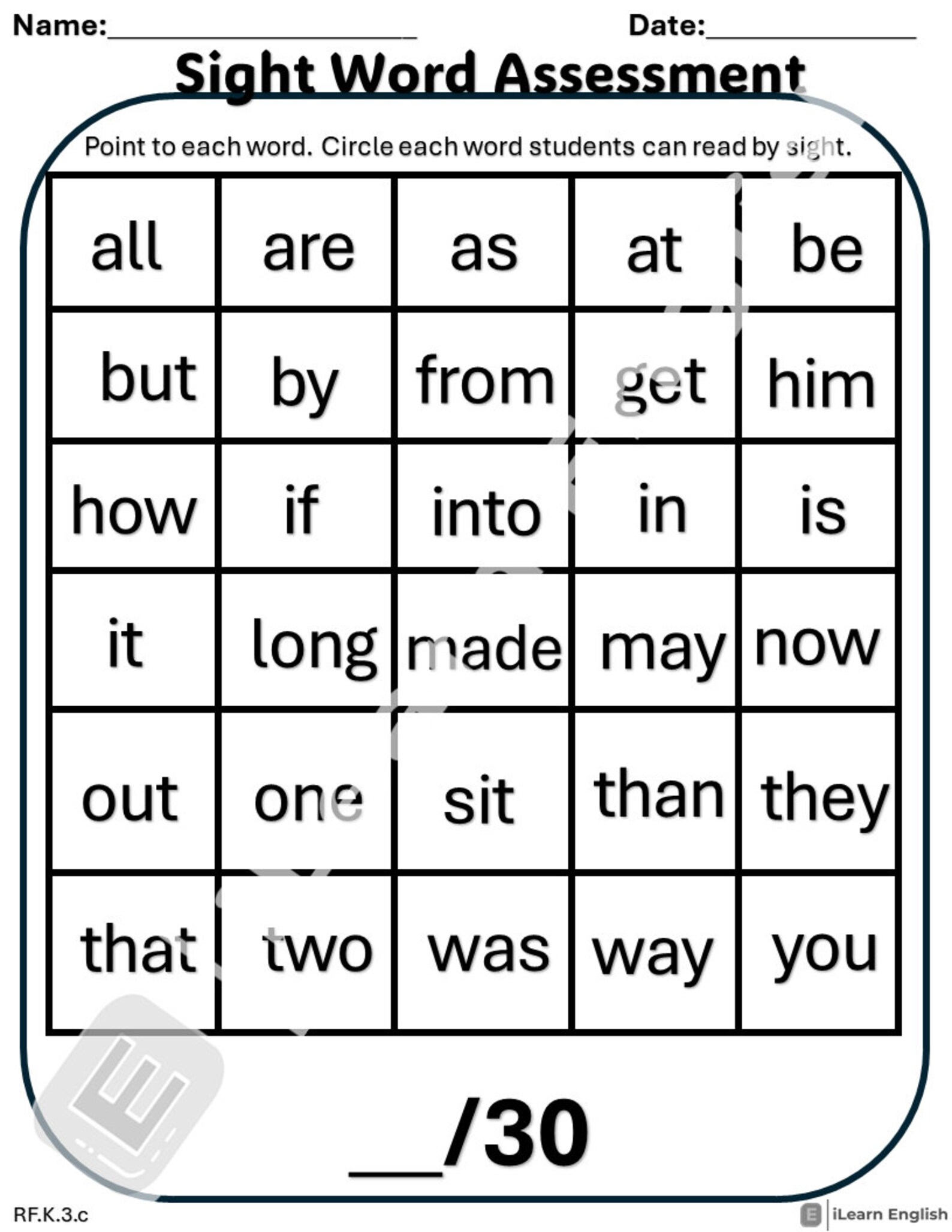 Sight Word Assessment Packet 300 Sight Words / Assessment on First 100 ...