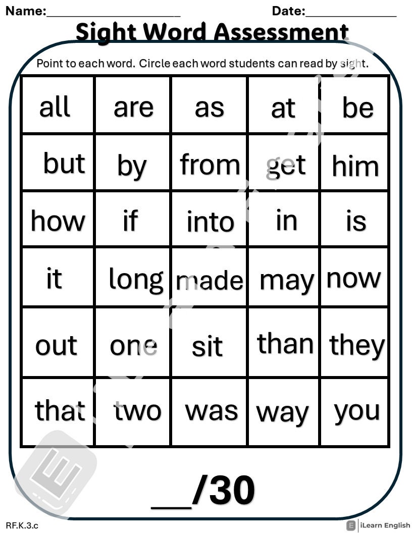 Sight Word Assessment Packet 300 Sight Words / Assessment on First 100 ...