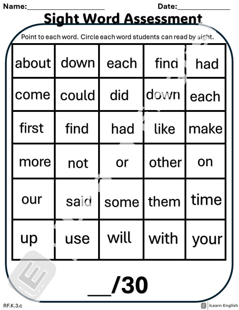 Sight Word Assessment Packet 300 Sight Words / Assessment on First 100 ...