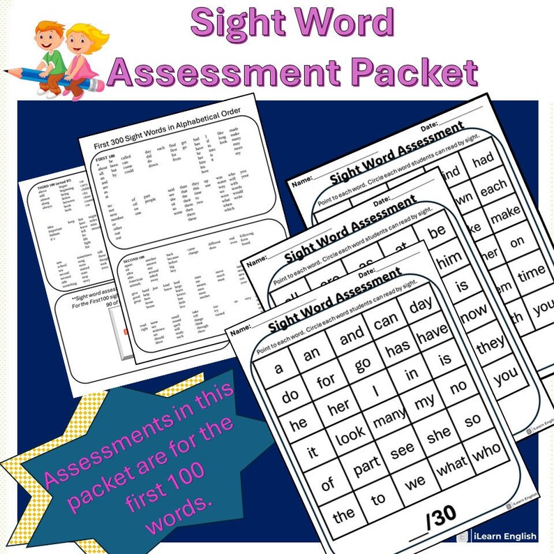Sight Word Assessment Packet 300 Sight Words / Assessment on First 100 ...