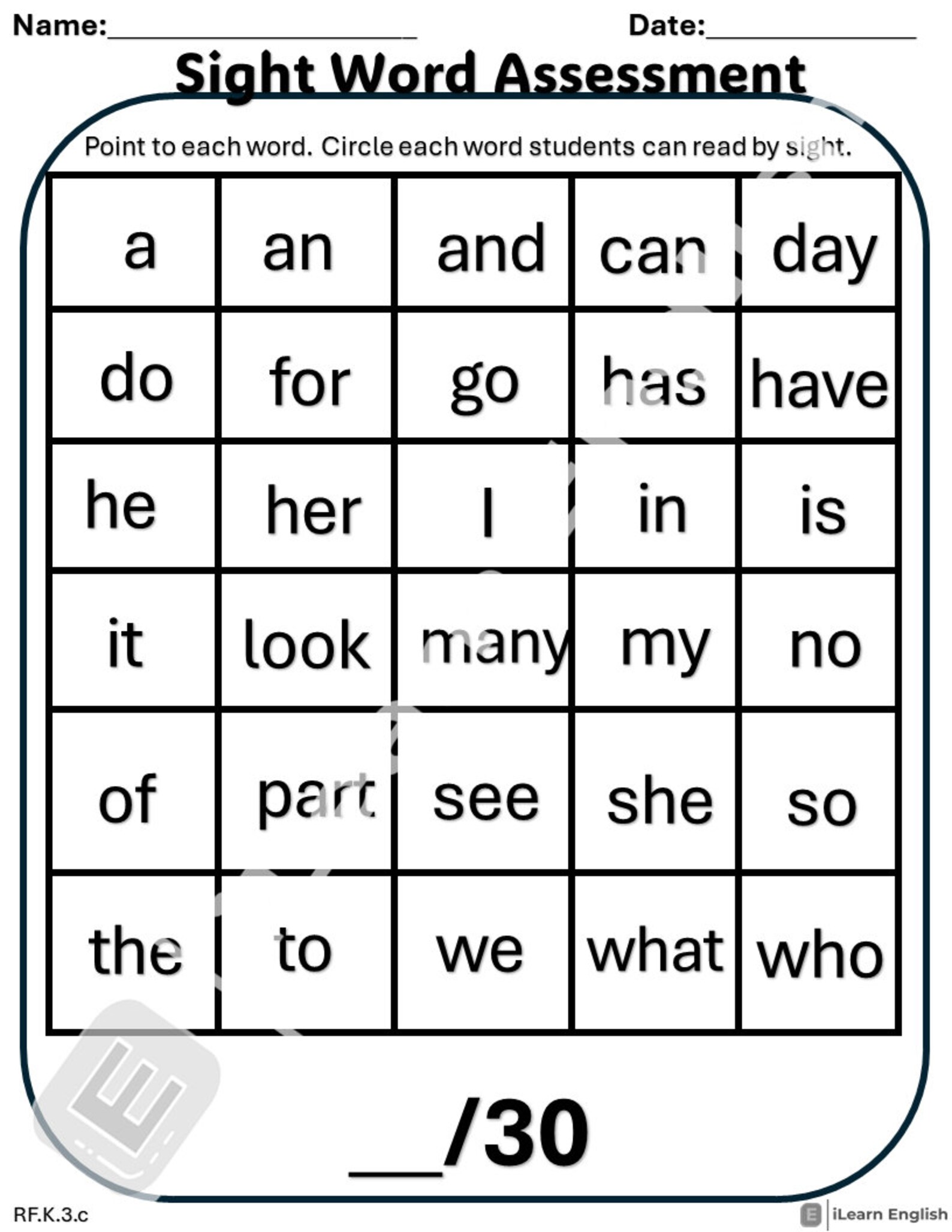 Sight Word Assessment Packet 300 Sight Words / Assessment on First 100 ...