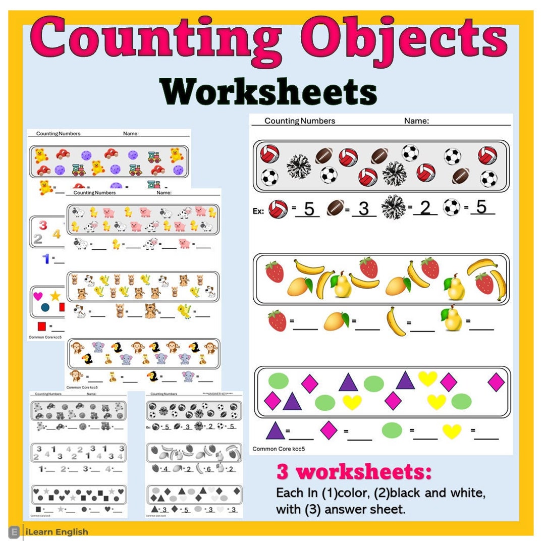 Kindergarten Counting Objects toys, Footballs, Animals, Shapes, Numbers ...