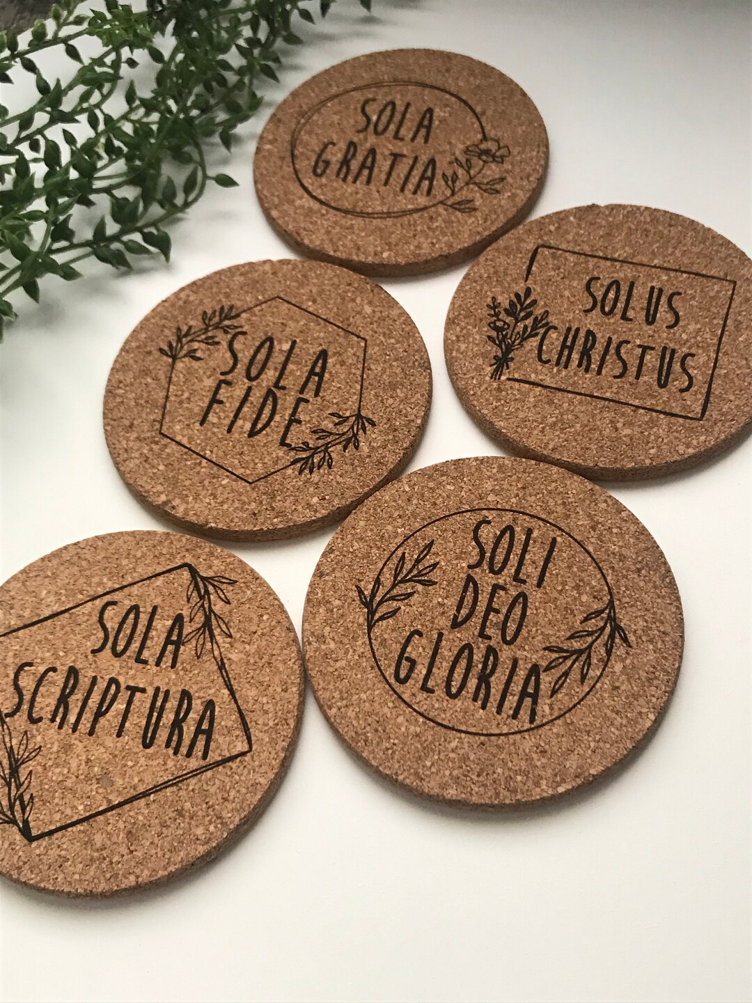 5 Solas Cork Coasters, Cork Coasters, Reformed Coasters, Christian ...