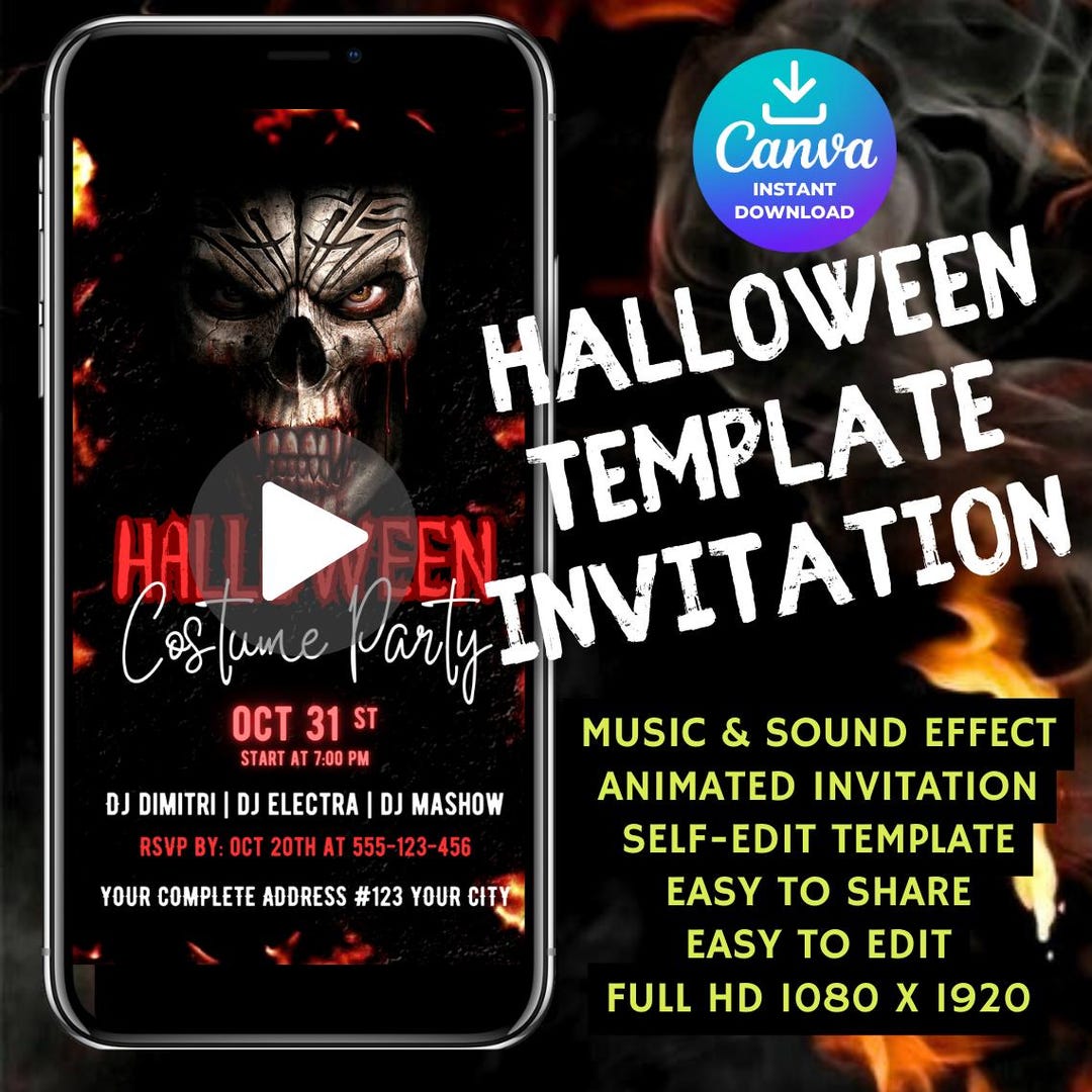 Halloween Party Invitation Template | Editable Digital Invitation ...