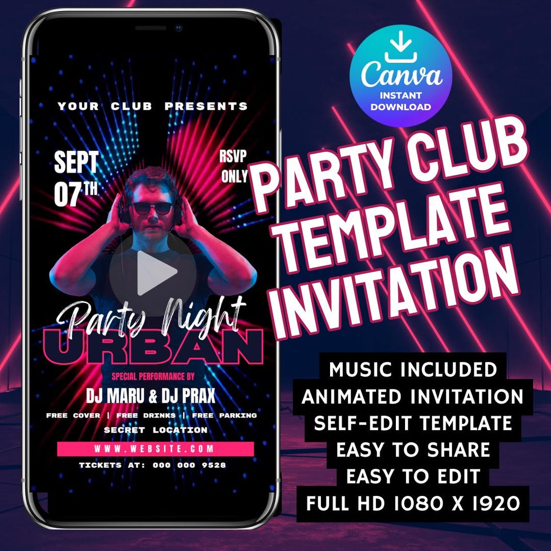 Urban Party Night Invitation Template | Editable Digital Invite ...
