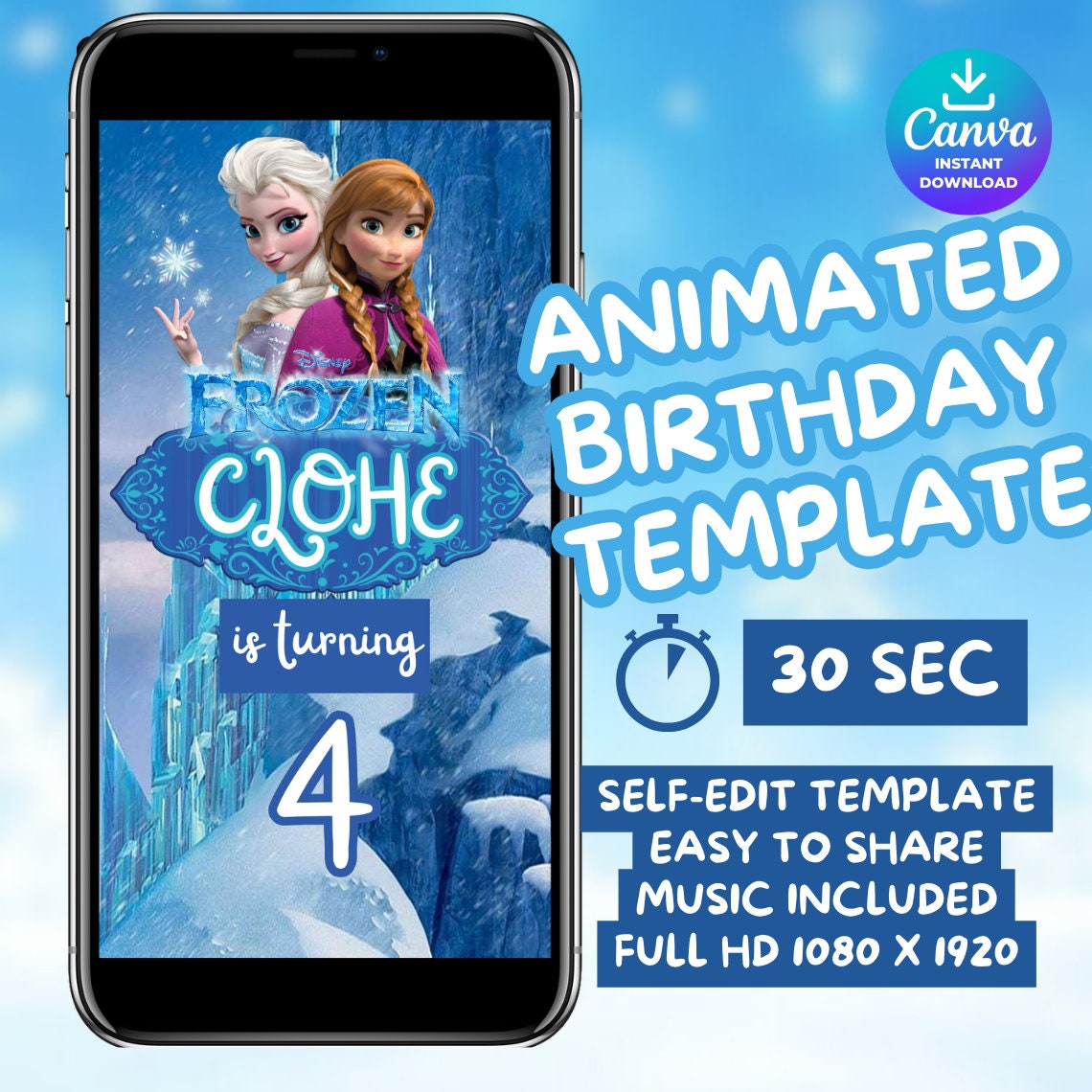 Digital Frozen Birthday Invitation - Editable Invitation Template ...
