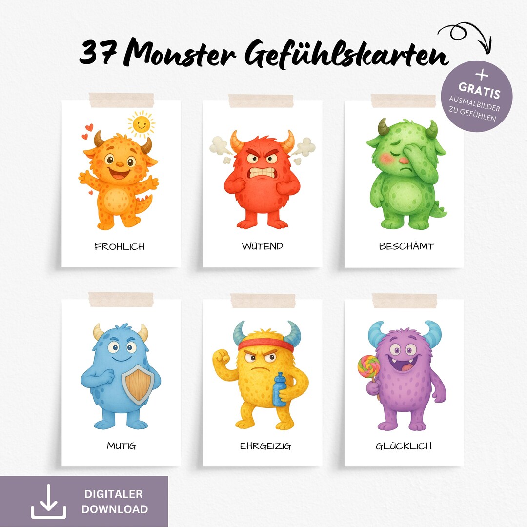 Monster Emotion Cards for Children to Learn Emotions, Cards for ...