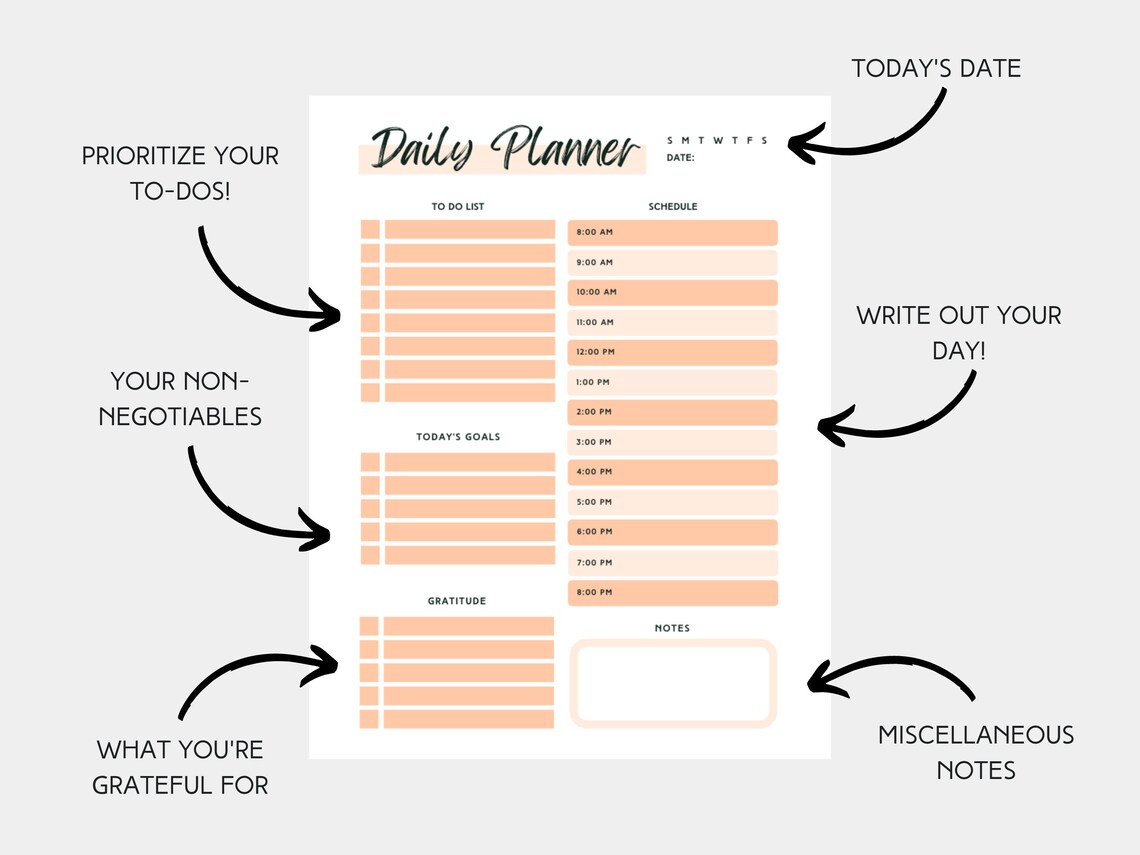 Daily Planner, Printable Planner, Productive Day, to Do List, Printable ...