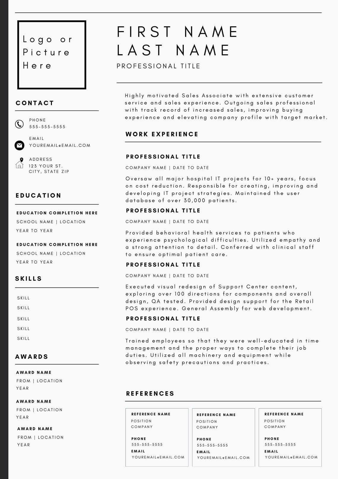 Resume Template, Resume, Template, Work Experience, Job, Application ...