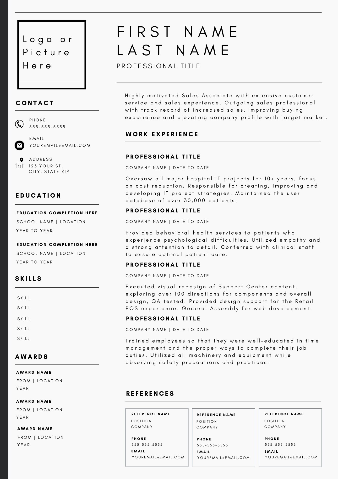 Resume Template, Resume, Template, Work Experience, Job, Application ...