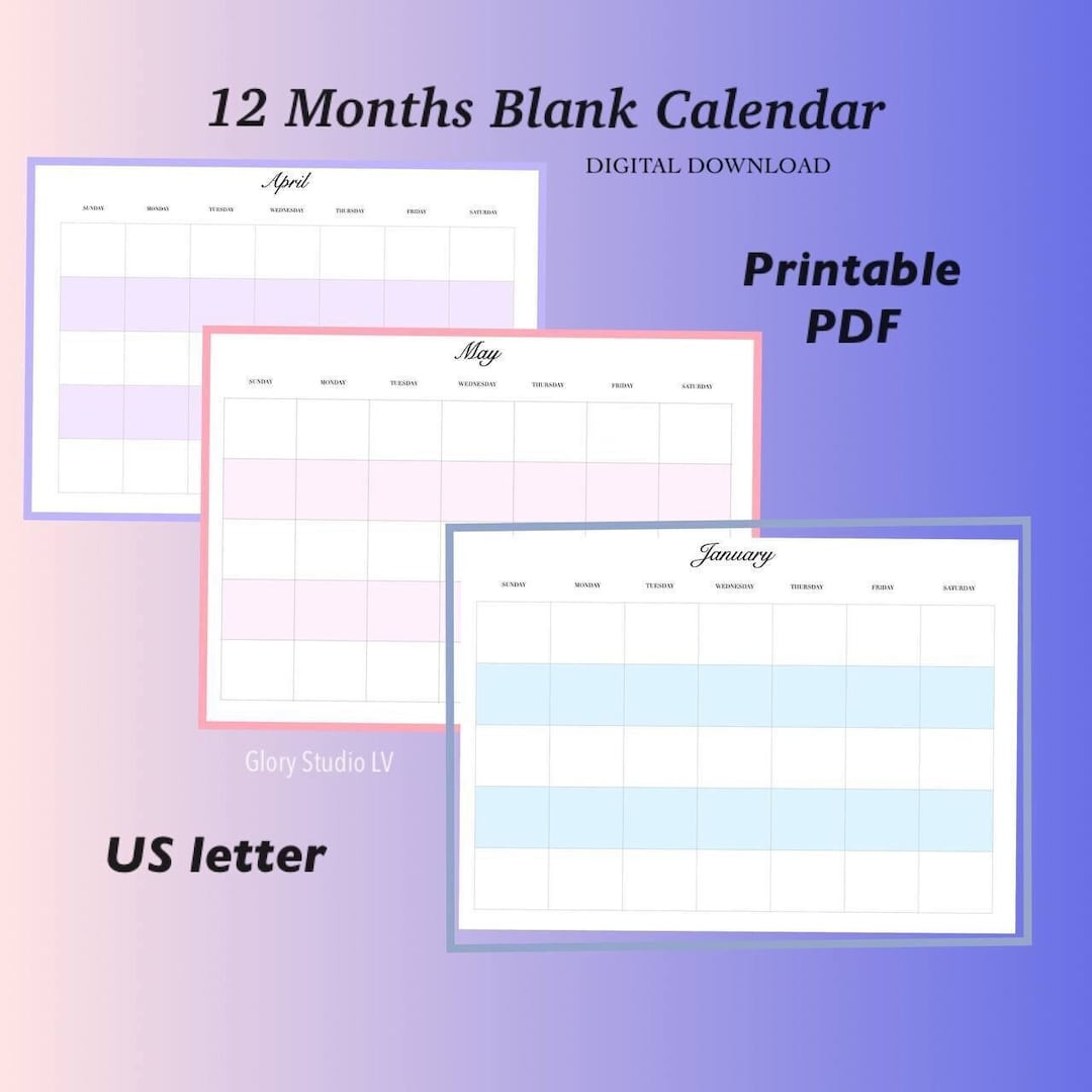 12 Months Blank Calendar, 3 Colors, Simple Calendar, Start - Sunday, 11 ...
