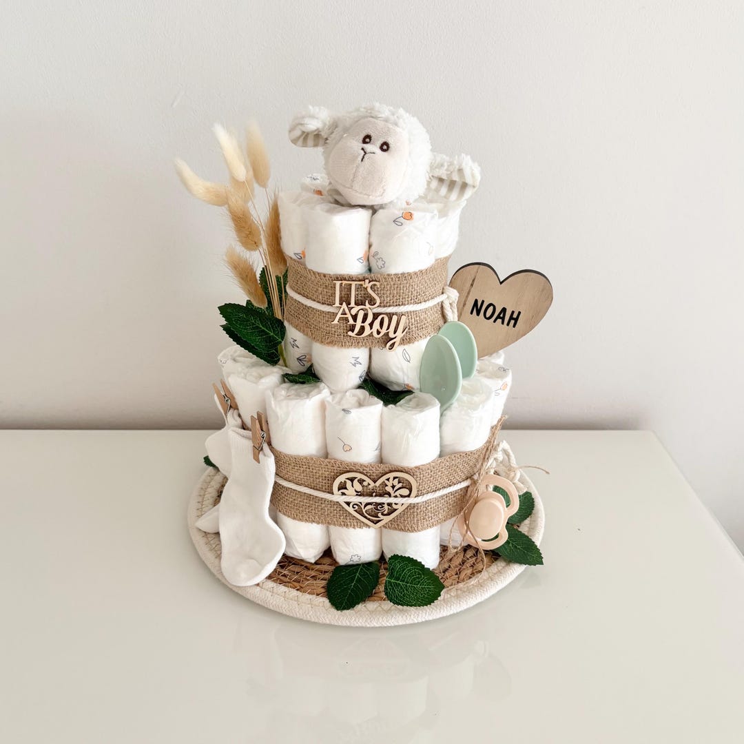 Diaper Cake Sheep, Diaper Cake Neutral for Boy or Girl, 25 Diapers ...