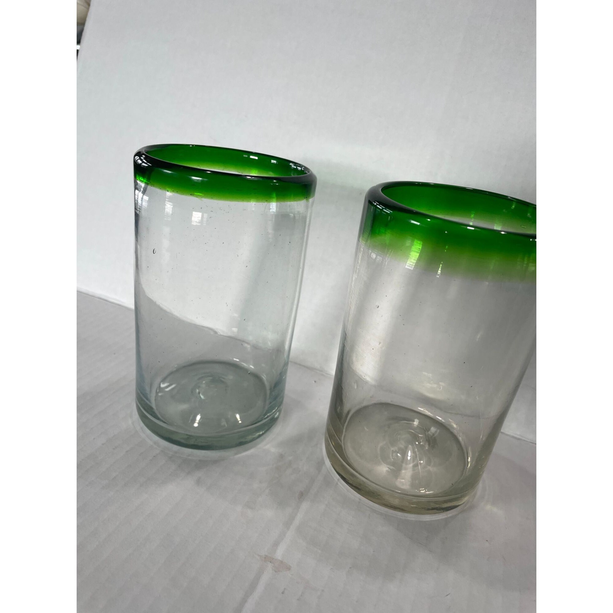 Pair Vintage Hand Blown Mexican Glass Green Rimmed Tumblers - Etsy