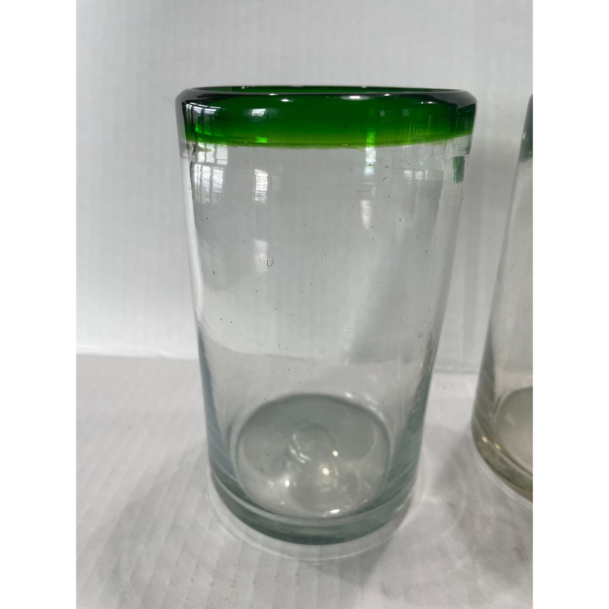 Pair Vintage Hand Blown Mexican Glass Green Rimmed Tumblers - Etsy