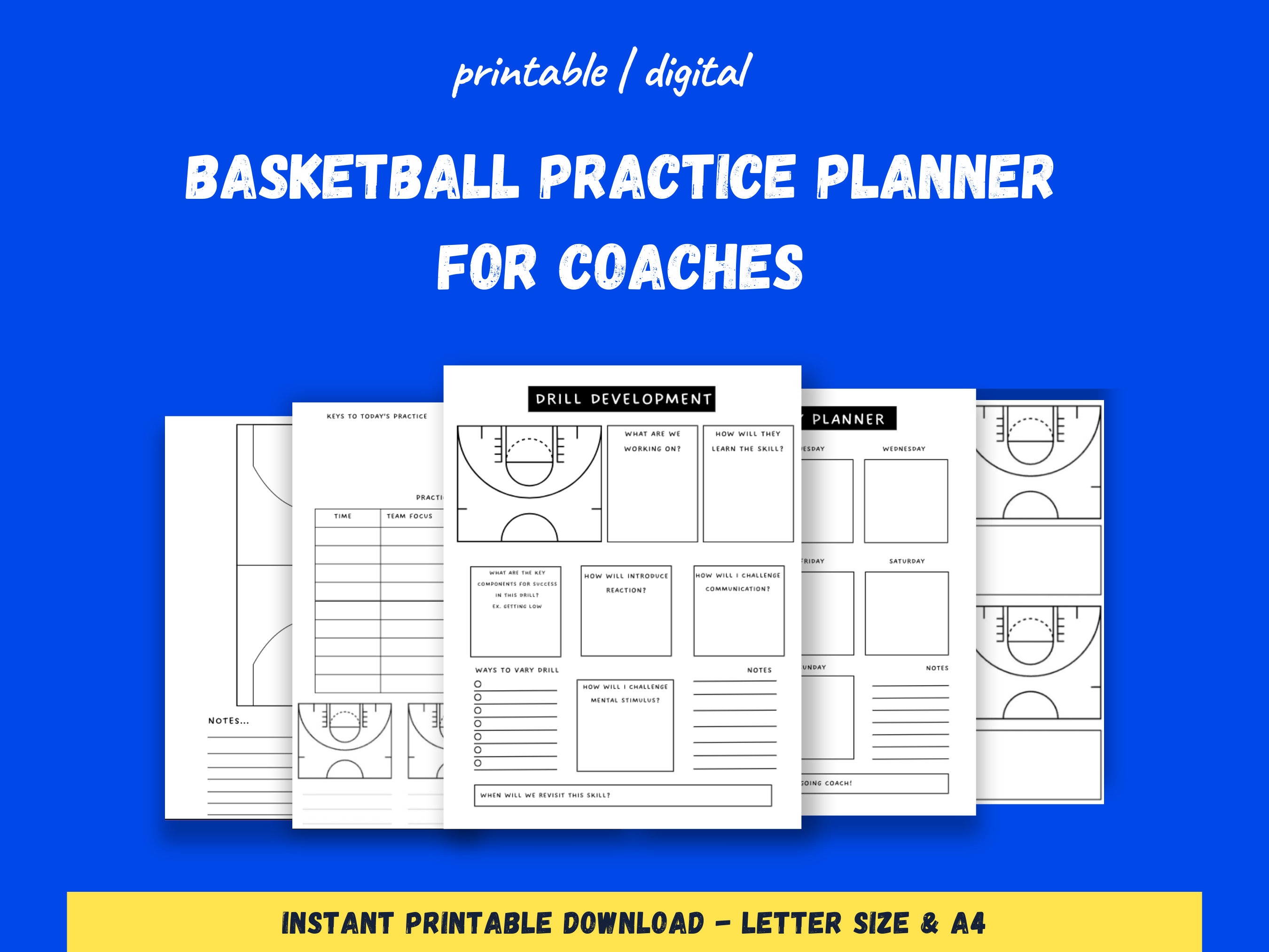 Basketball Playbook Printable for Coaches: Team Basketball Practice ...